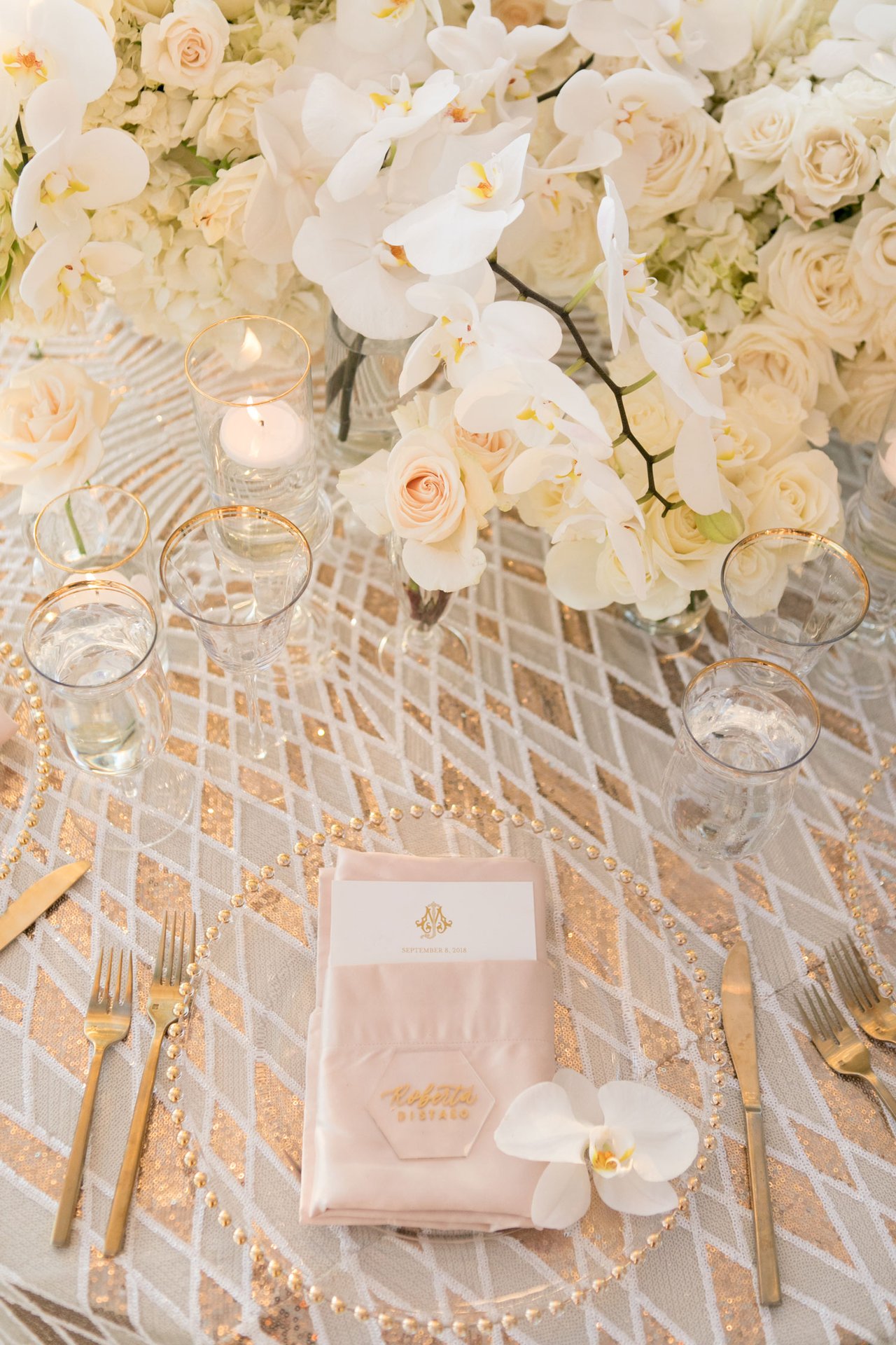 Shimmering White & Gold Linens
