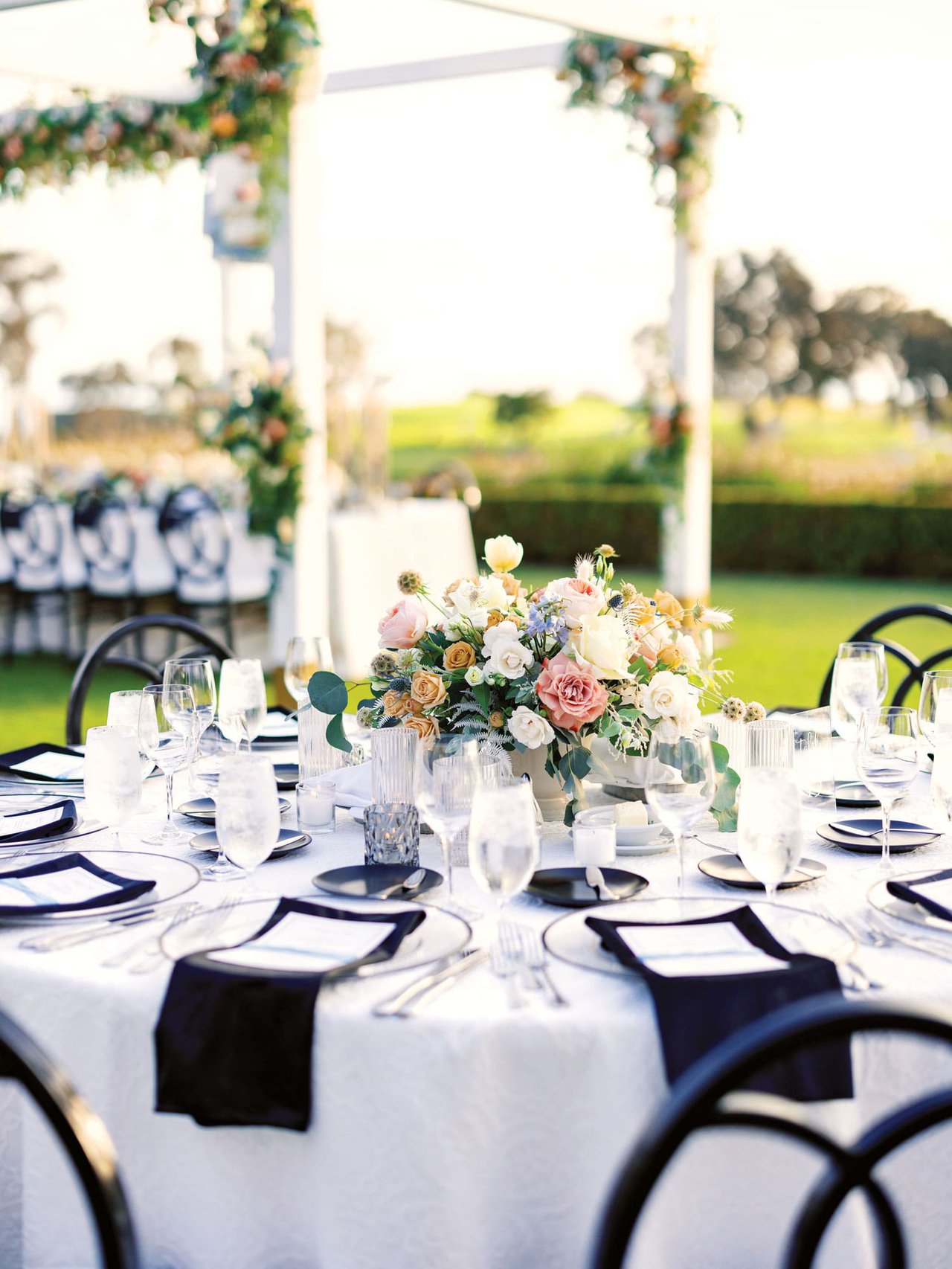 Round Table with Colorful Low Centerpiece