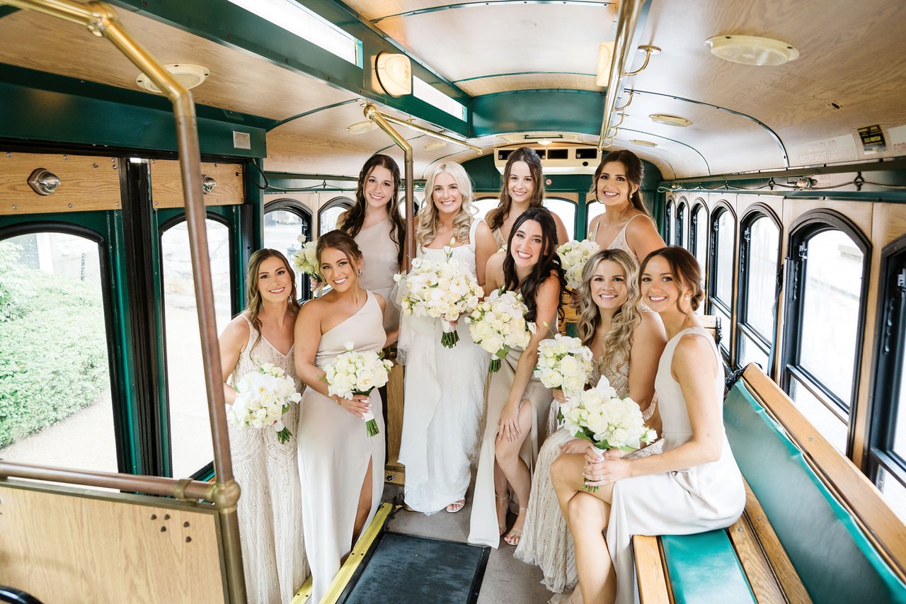 Bride & Bridesmaids on Trolley