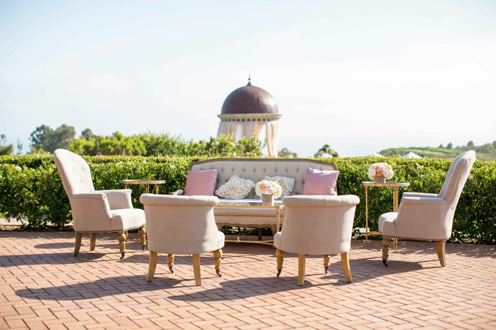 Reception Décor Photos - Outdoor Cocktail Hour Lounge - Inside Weddings