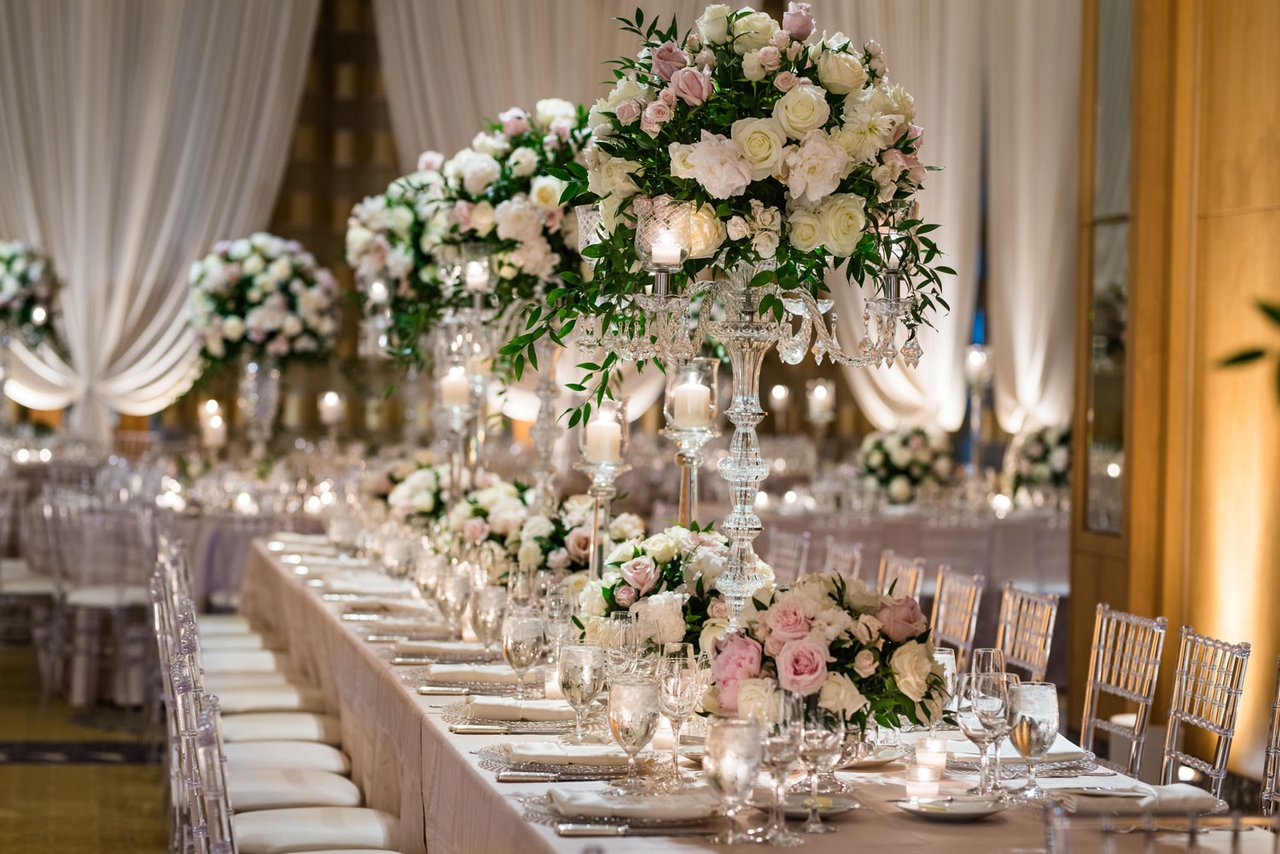 Long Table with High + Low Centerpieces