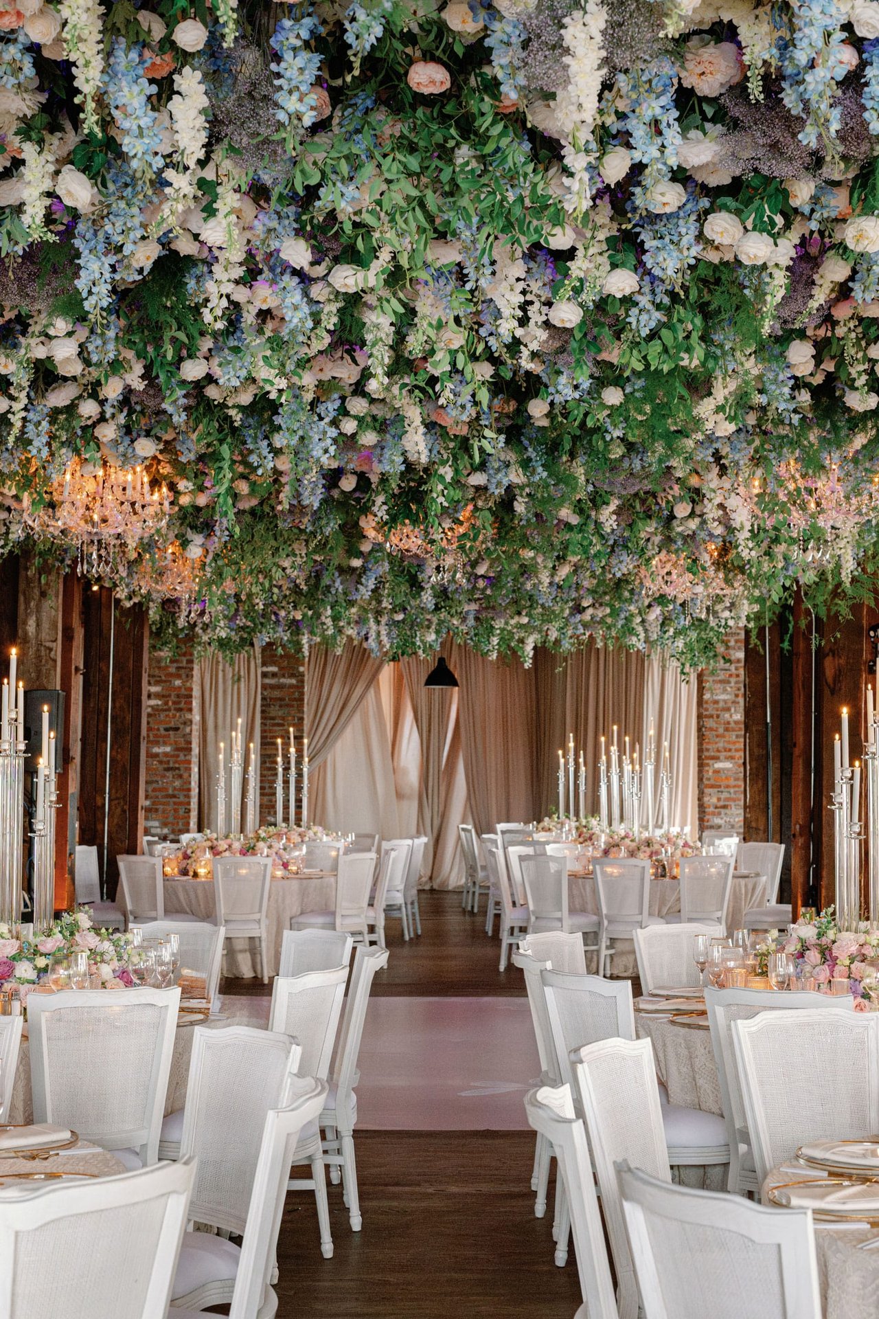 Flower Installation Over Dance Floor & Tables
