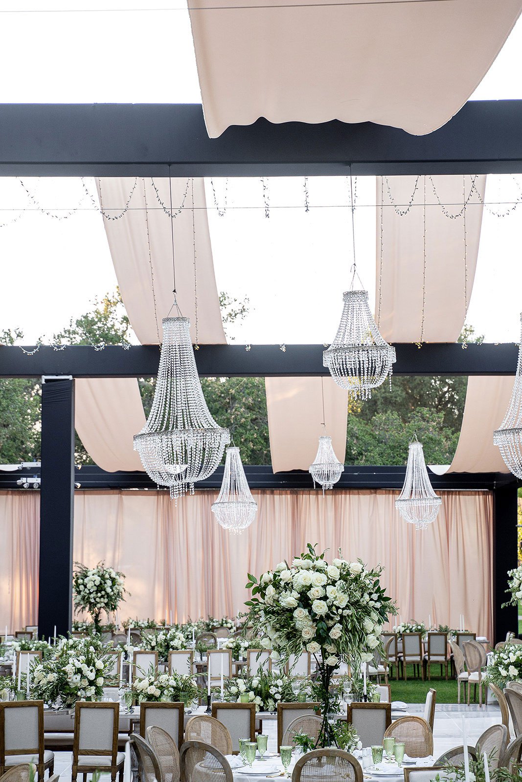 Reception Structure with Drapery & Chandeliers
