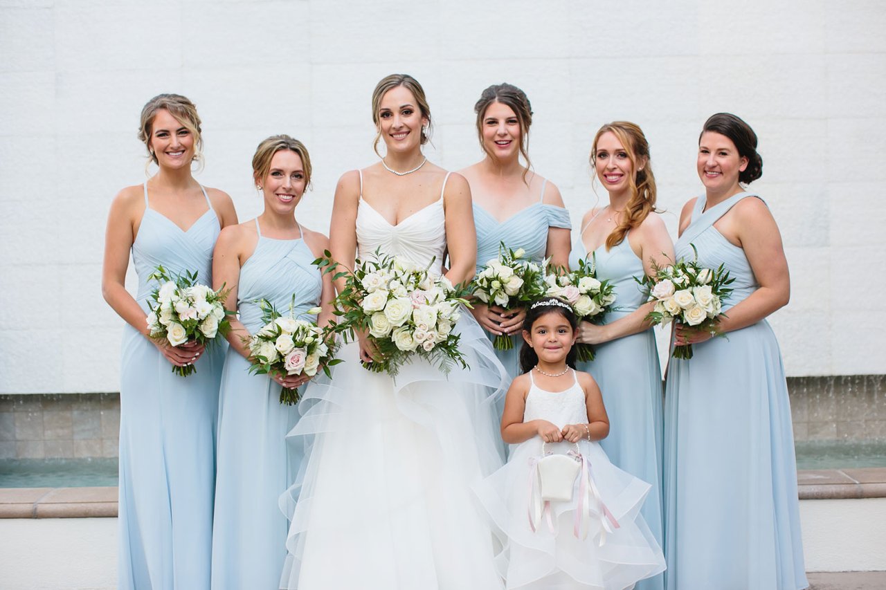 Bridesmaids in Pale Blue Gowns