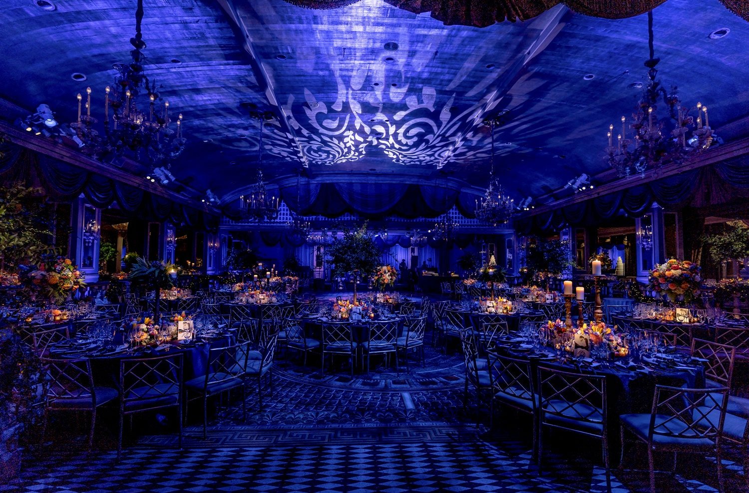 Bright Blue Lighting at Wedding Reception
