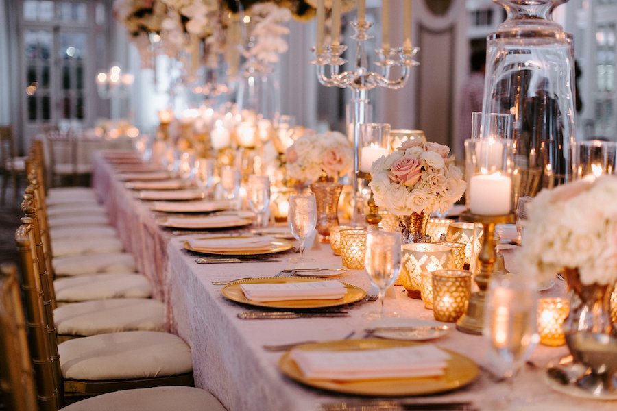 Long Table with Gold Chargers & Chairs