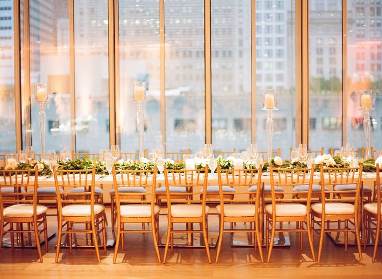 Long Dinner Table with View of the City