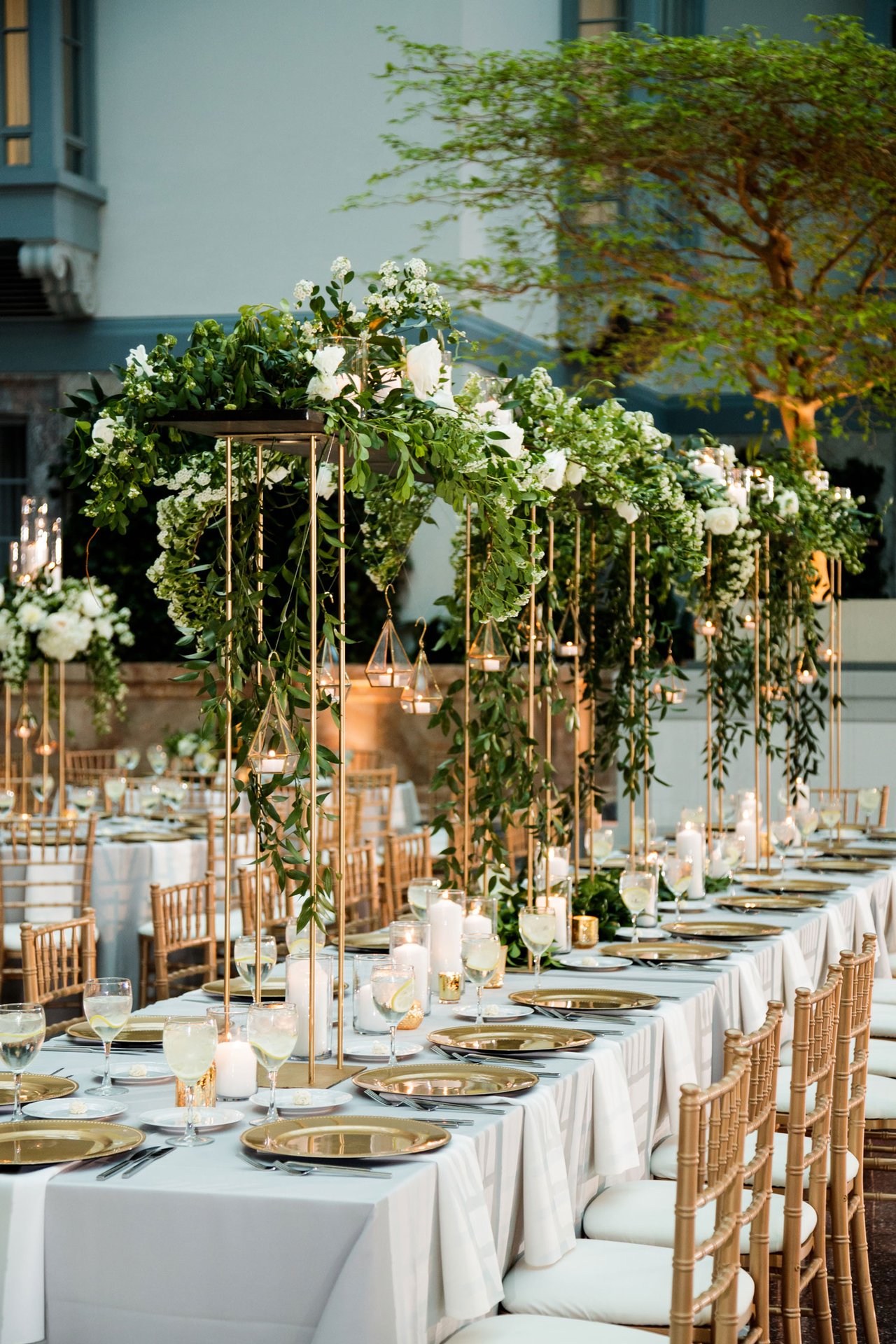 Greenery on Top of Gold Risers