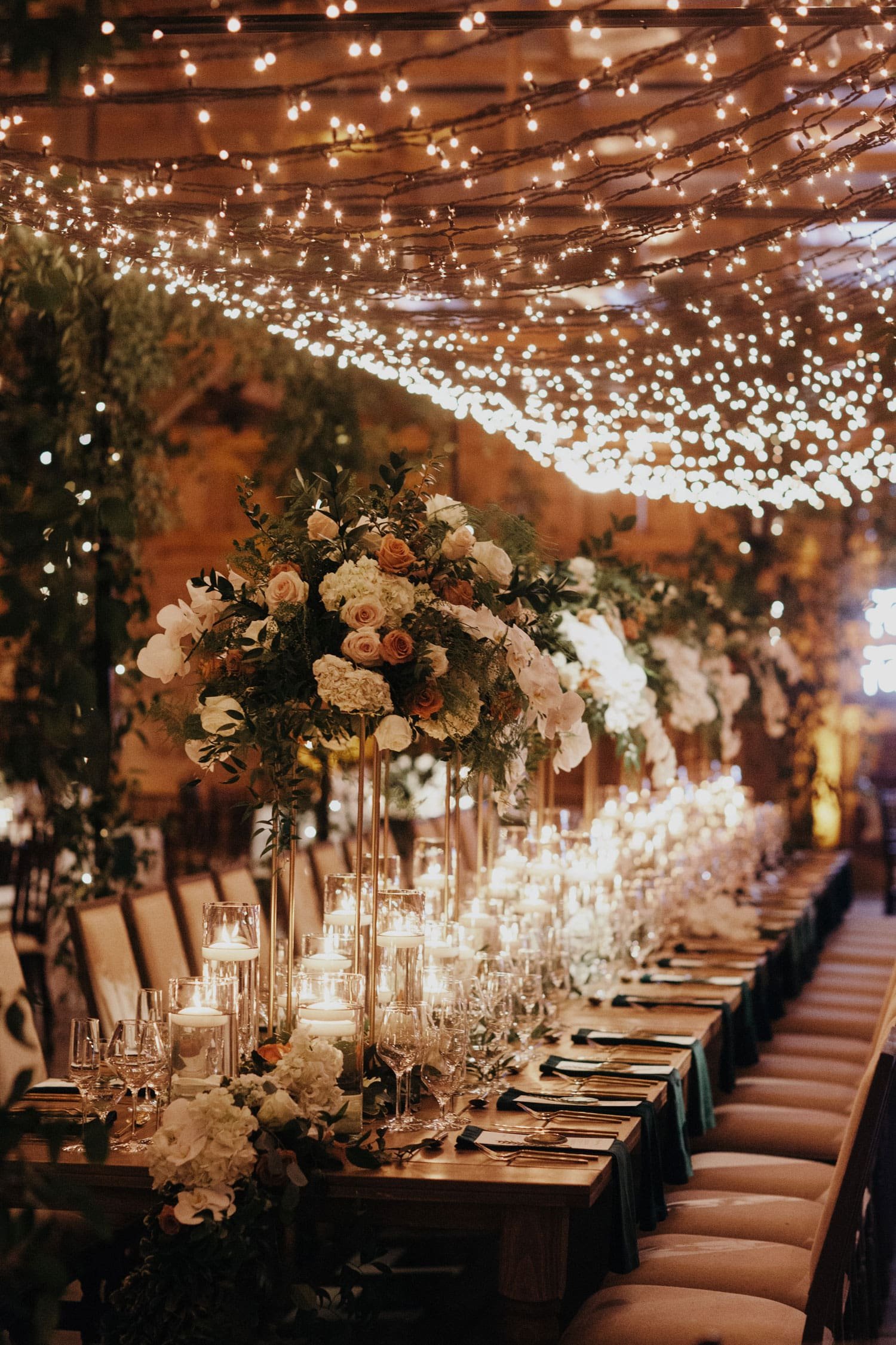String Lights Over Long Reception Table