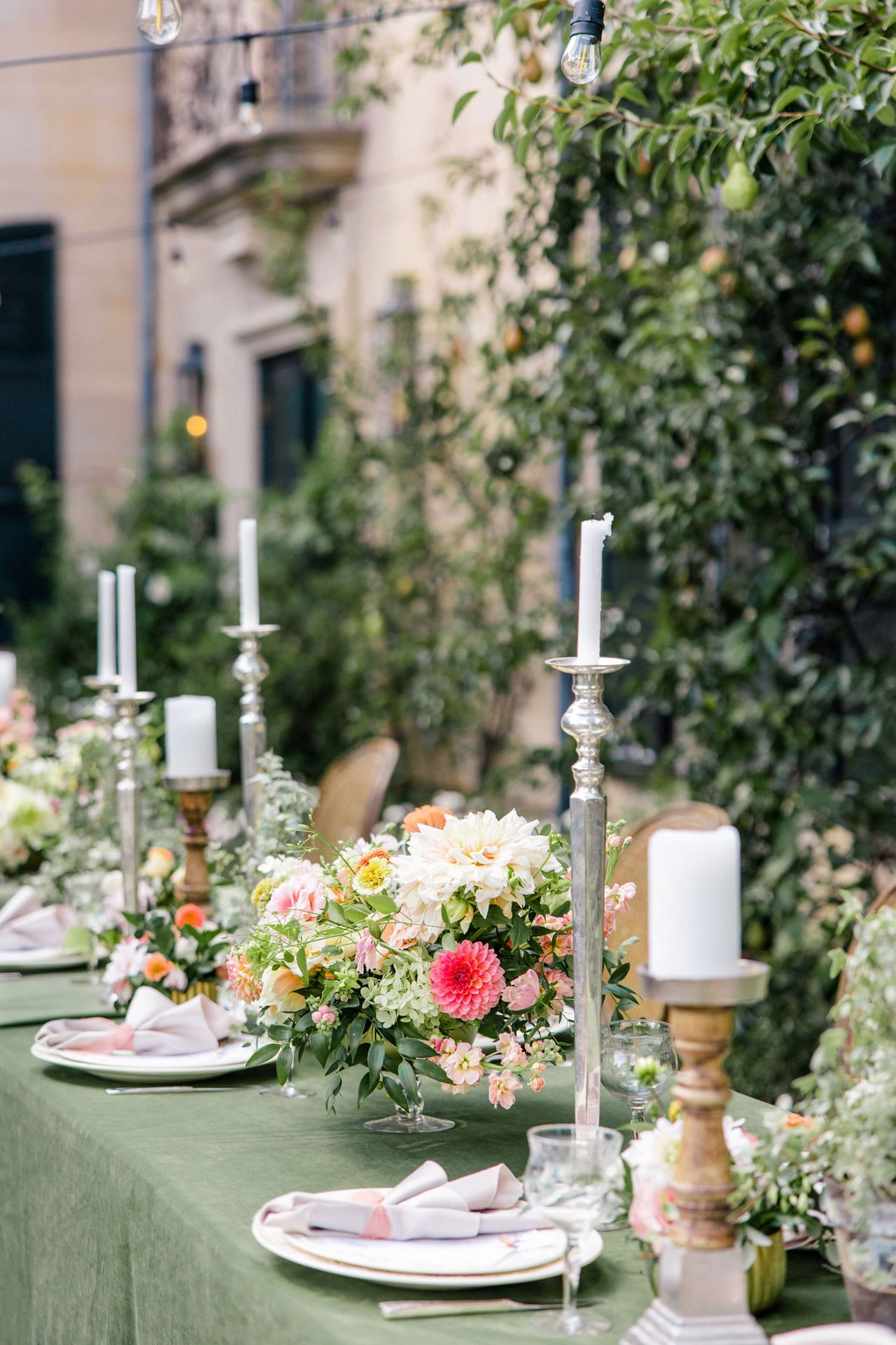 Pink & Green Tablescape for Wedding