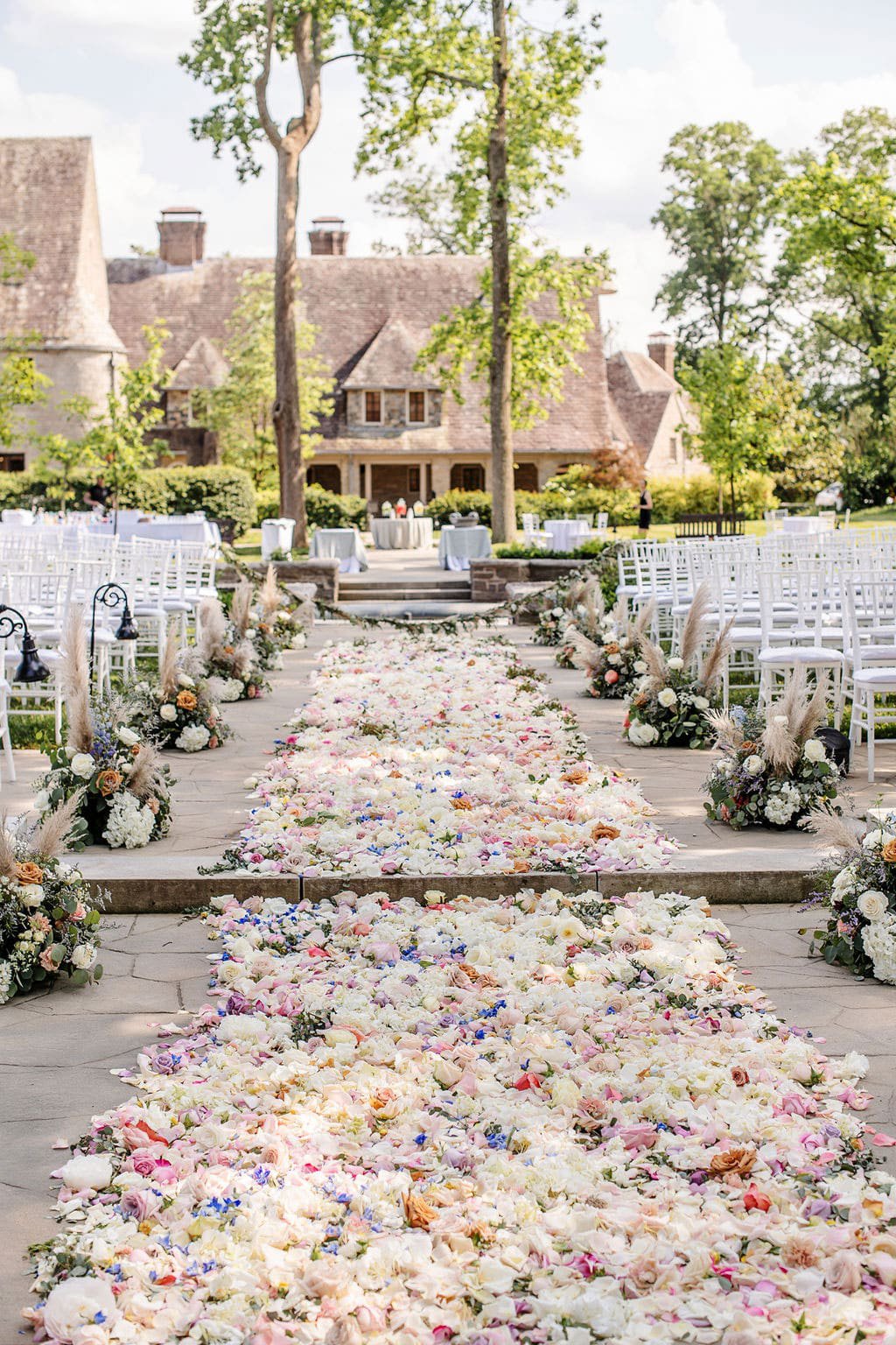 Romantic Multicolored Flower Petal Aisle
