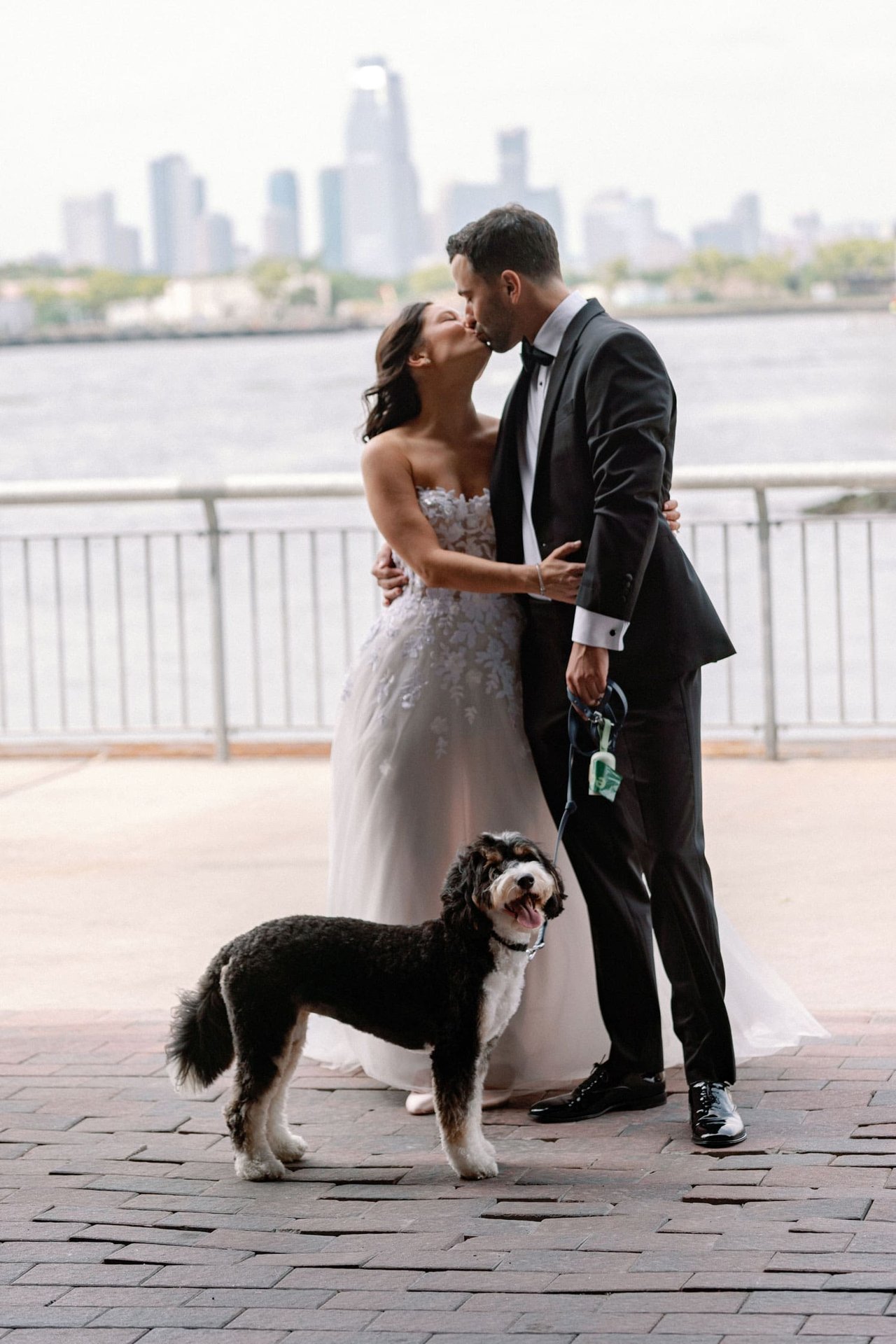 Bride & Groom Portrait with Dog in NY