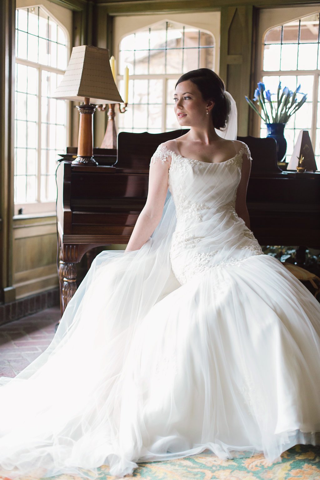 Bride Reclining, Bateau-Neck Gown