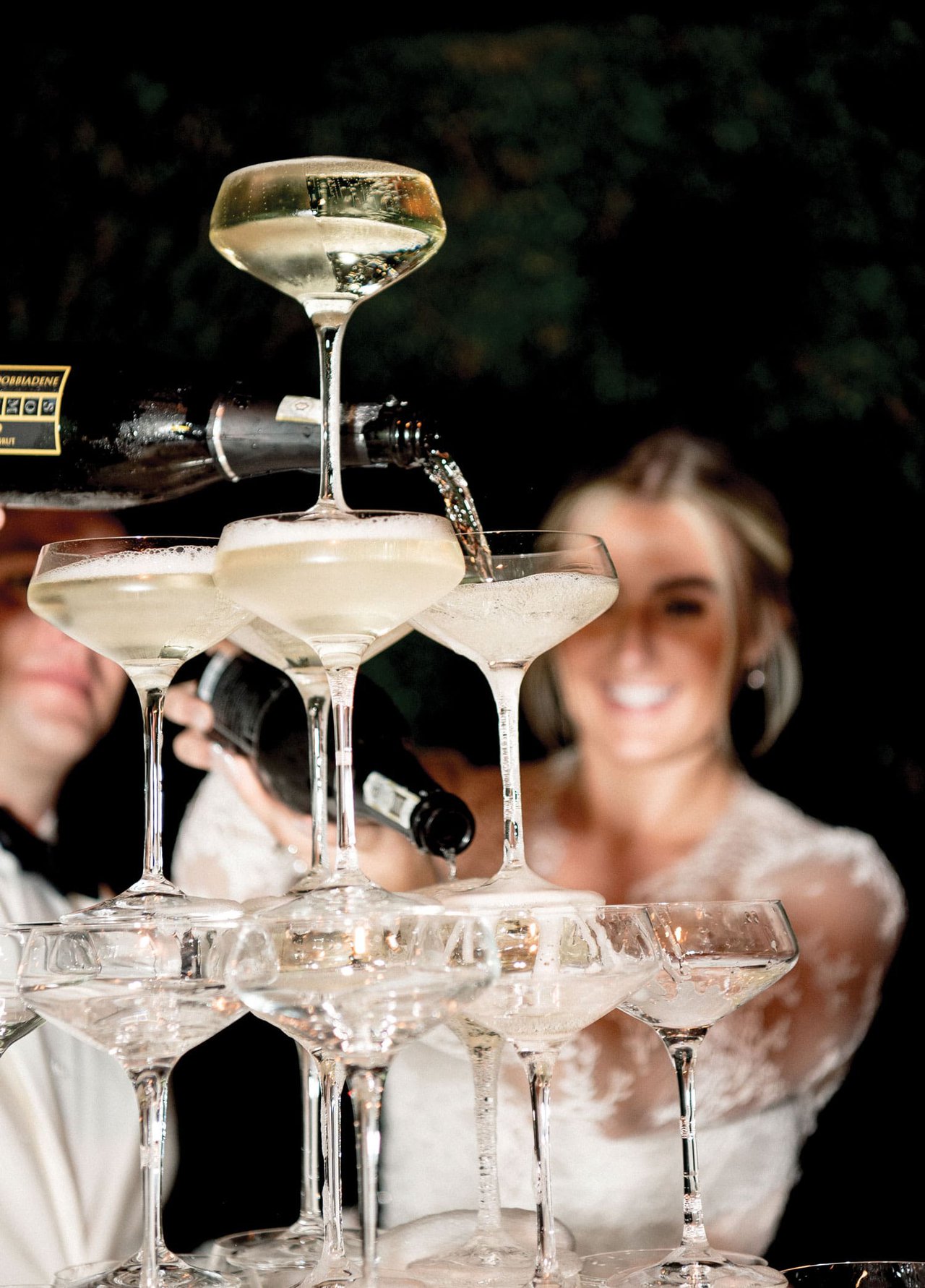 Bride & Groom Coupe-Glass Champagne Tower