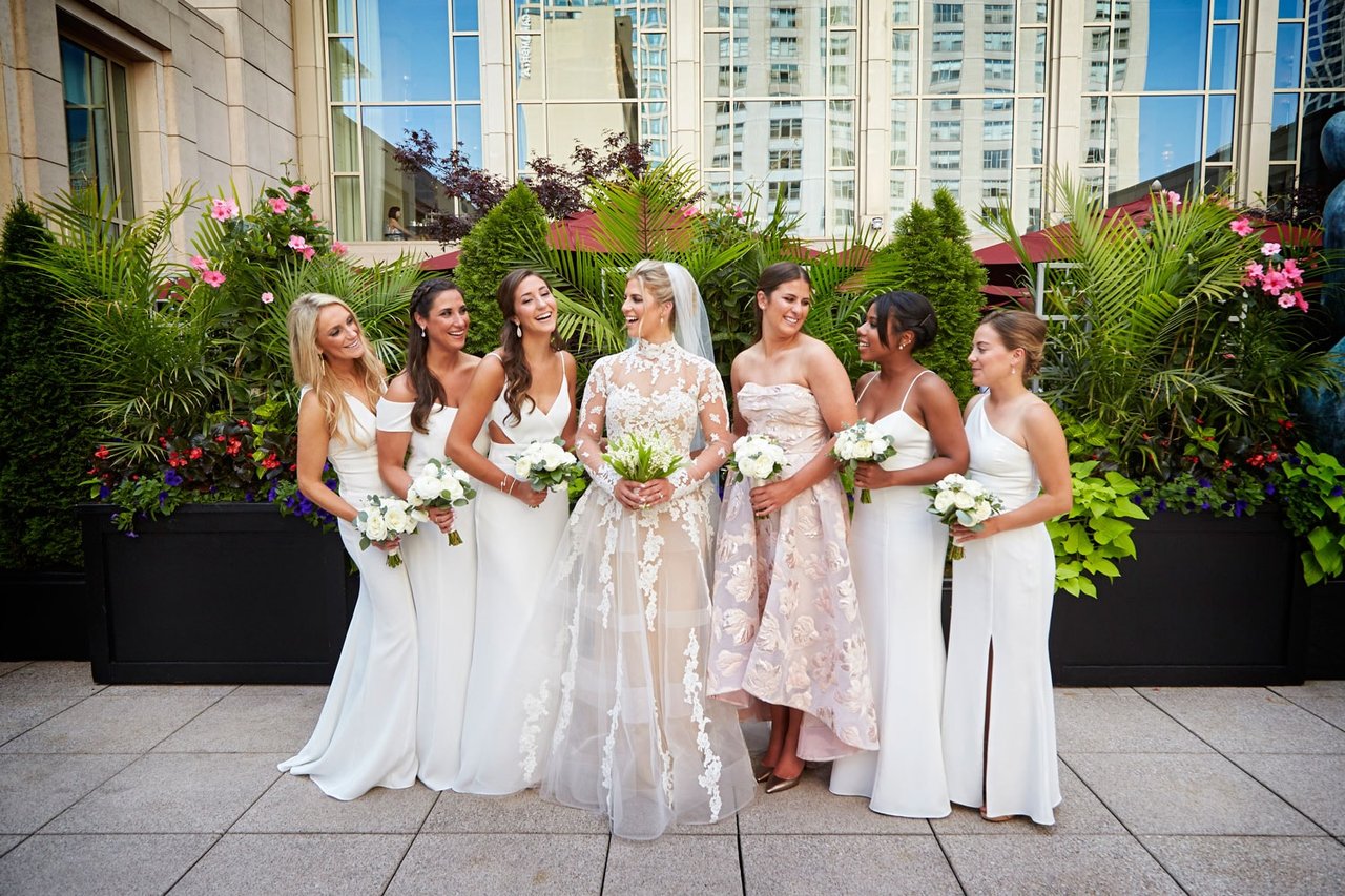 Caley Chelios with Bridesmaids in White