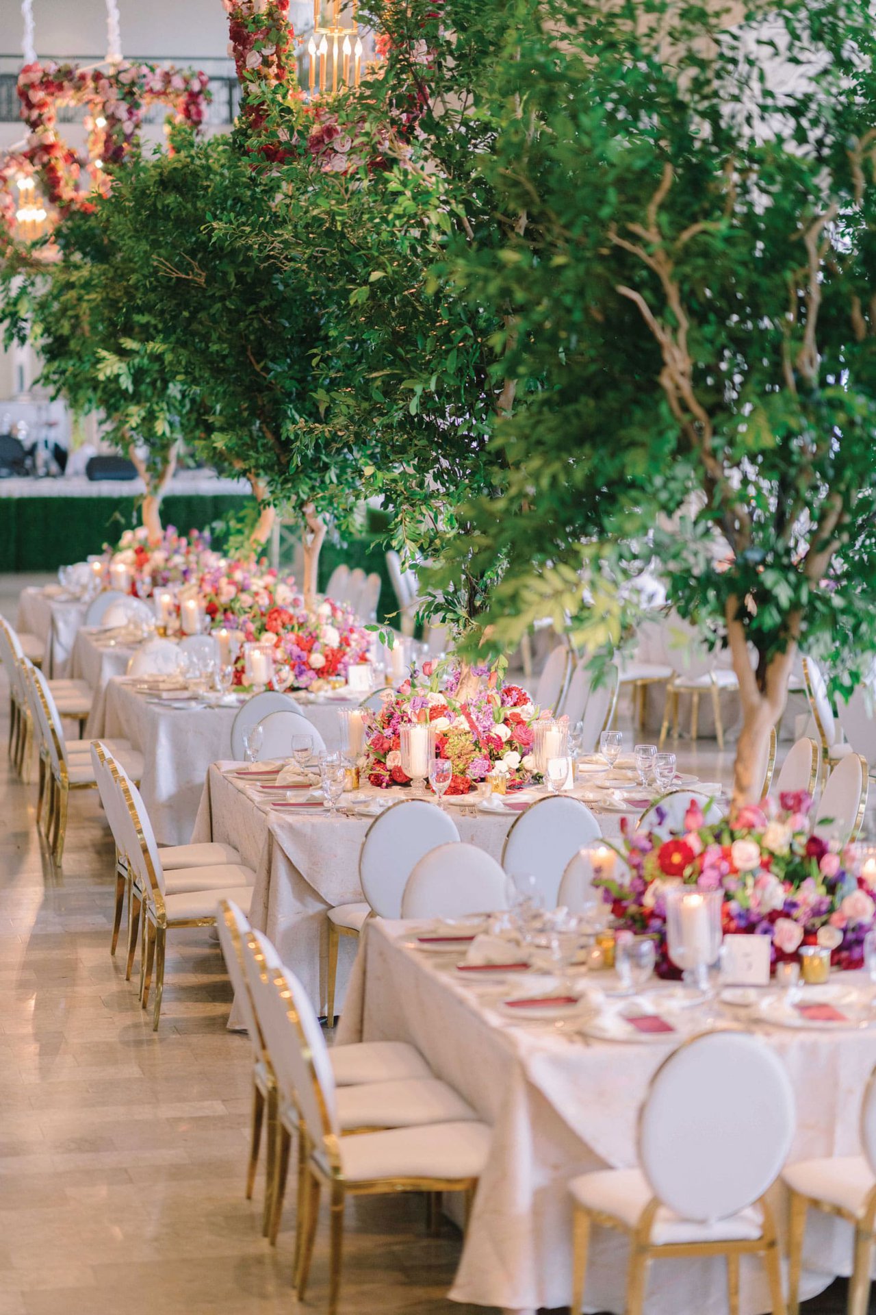 Tree Centerpieces at Indoor Wedding in Houston
