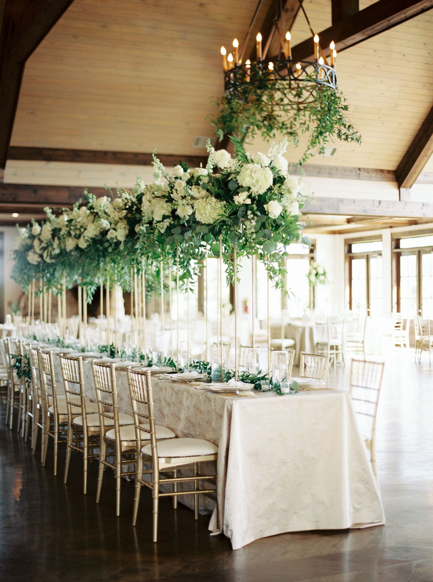 Long Wedding Table with Towering Centerpieces