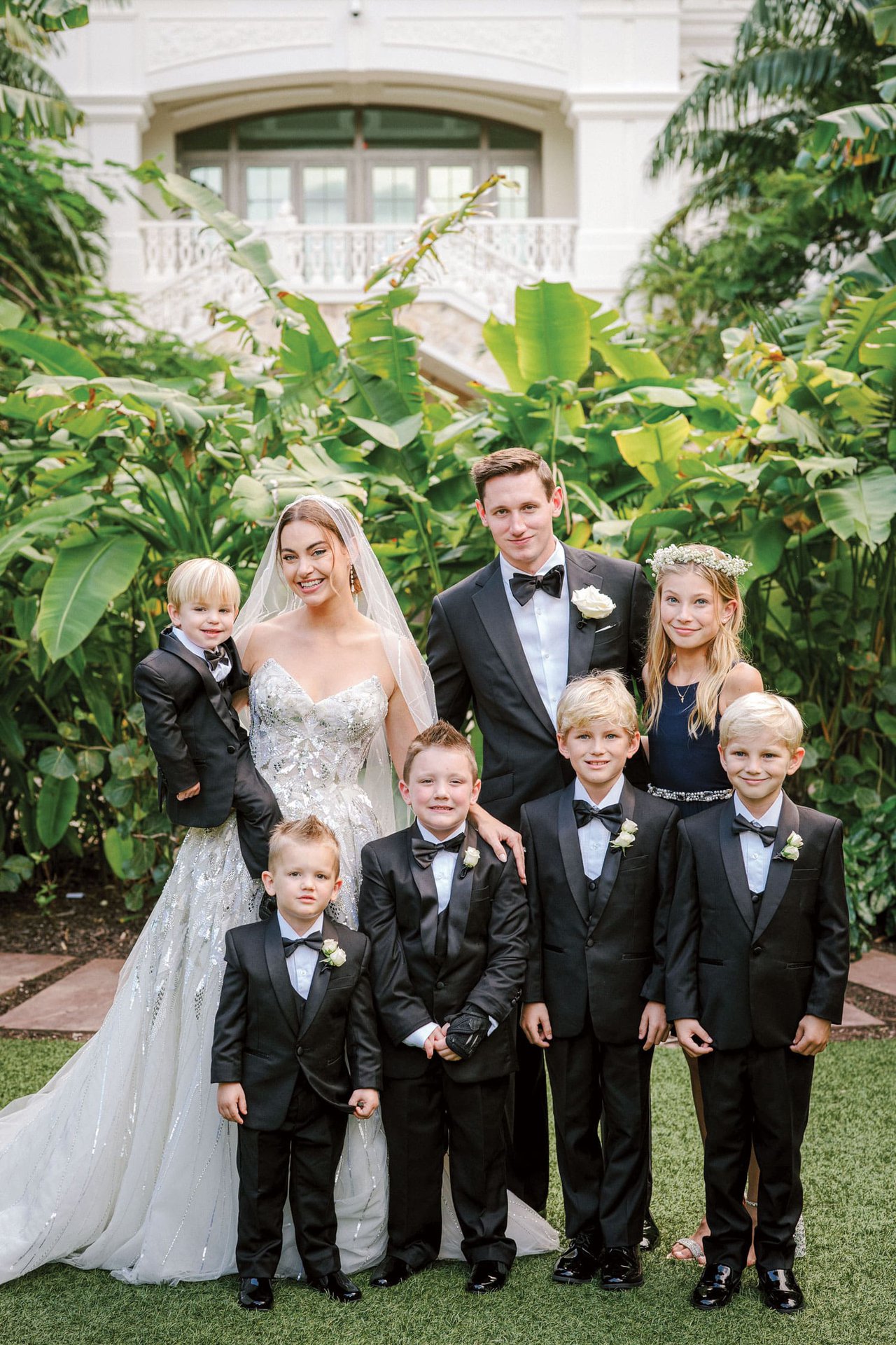 Bride & Groom with Flower Girl + 5 Ring Bearers
