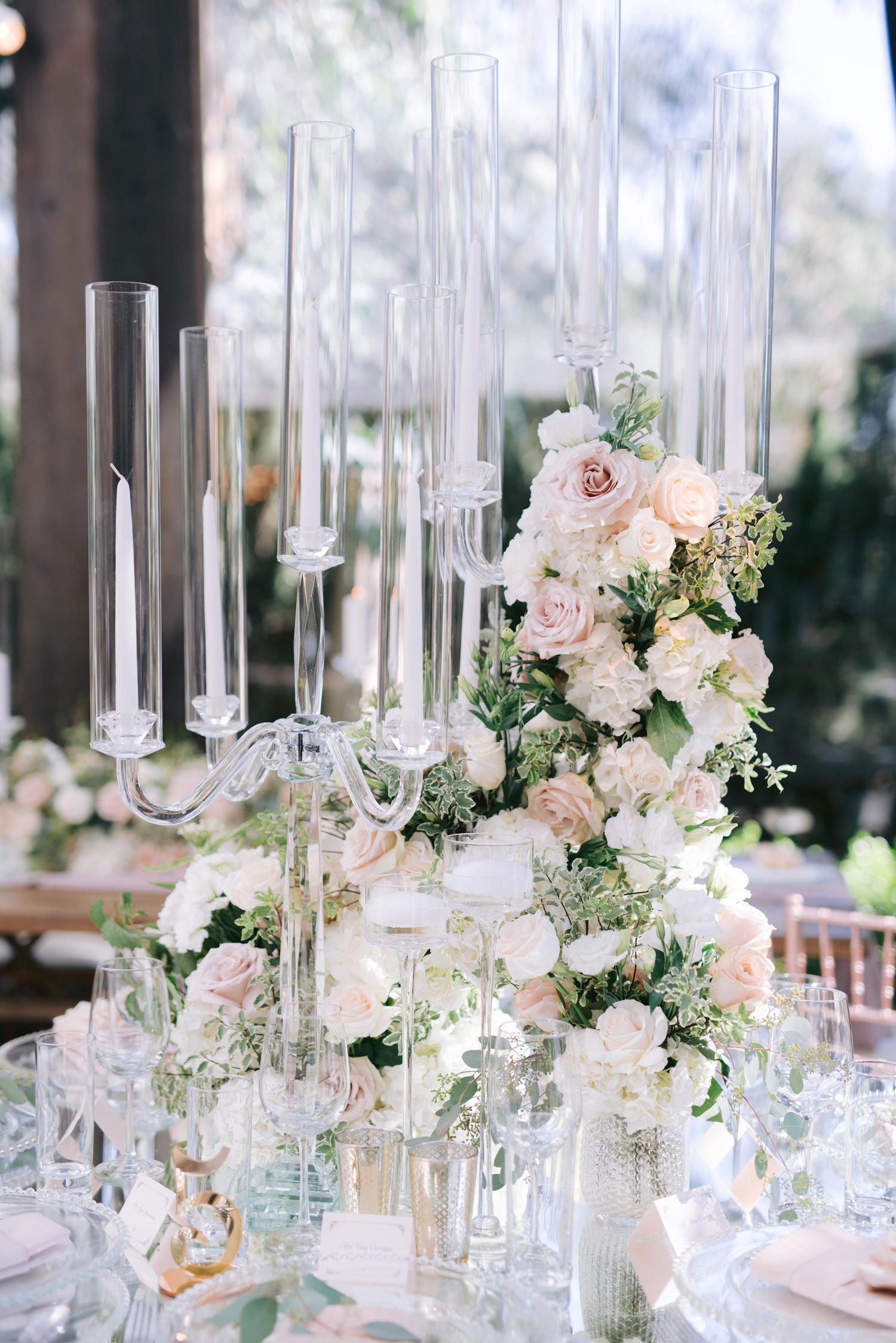 Candelabra Centerpiece with Soft Florals