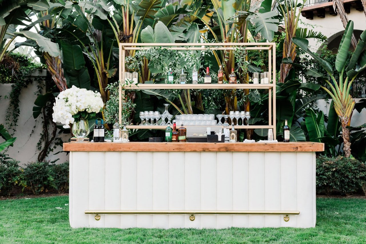 Outdoor White, Wood & Brass Bar