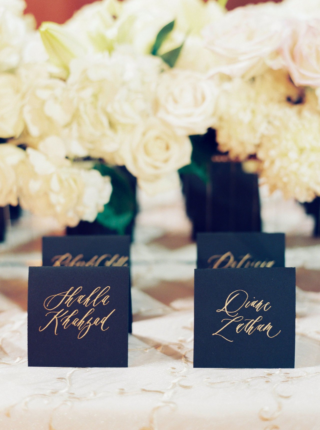 Black & Gold Calligraphy Place Cards