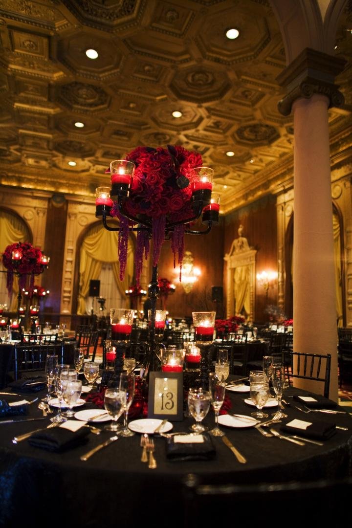 Reception Décor Photos - Black and Red Table Décor - Inside Weddings