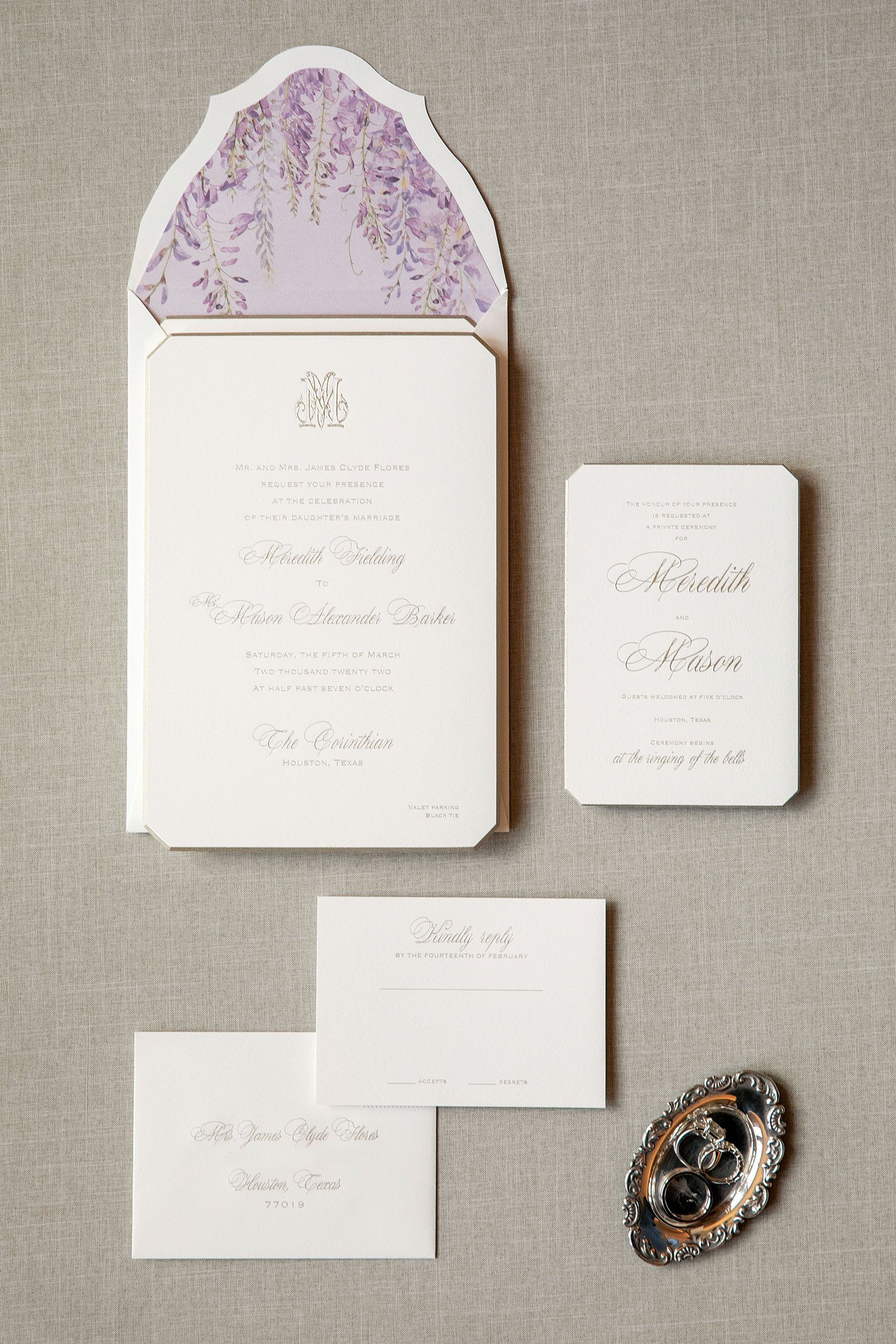 Classic Wisteria-Theme Wedding Invitation