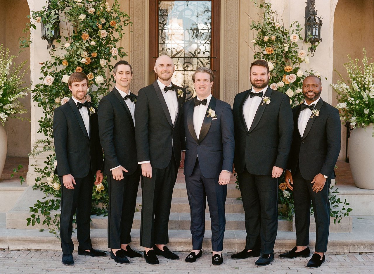 Groomsmen in Tuxedos & Velvet Loafers