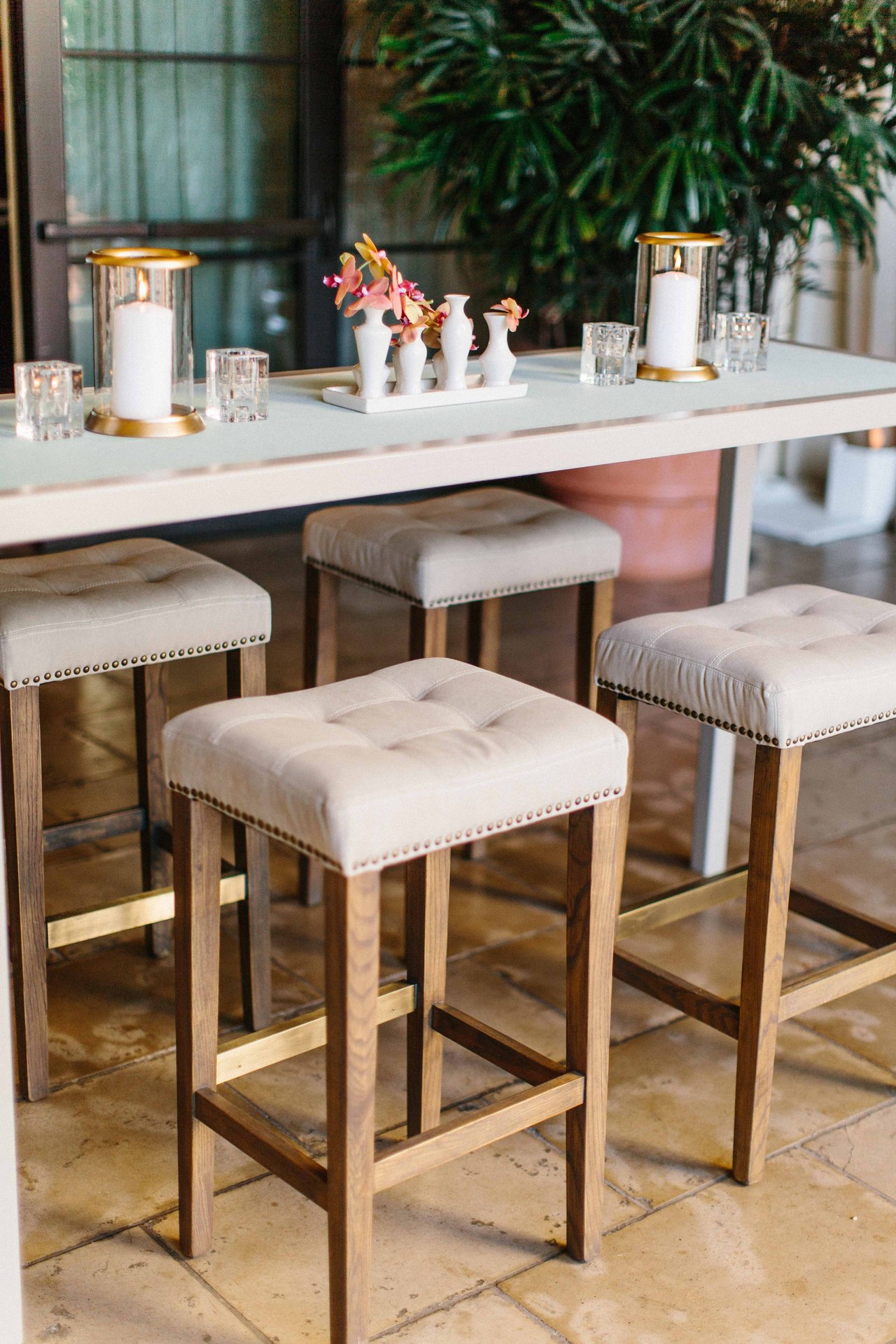 Tufted Bar Stools at Cocktail Table