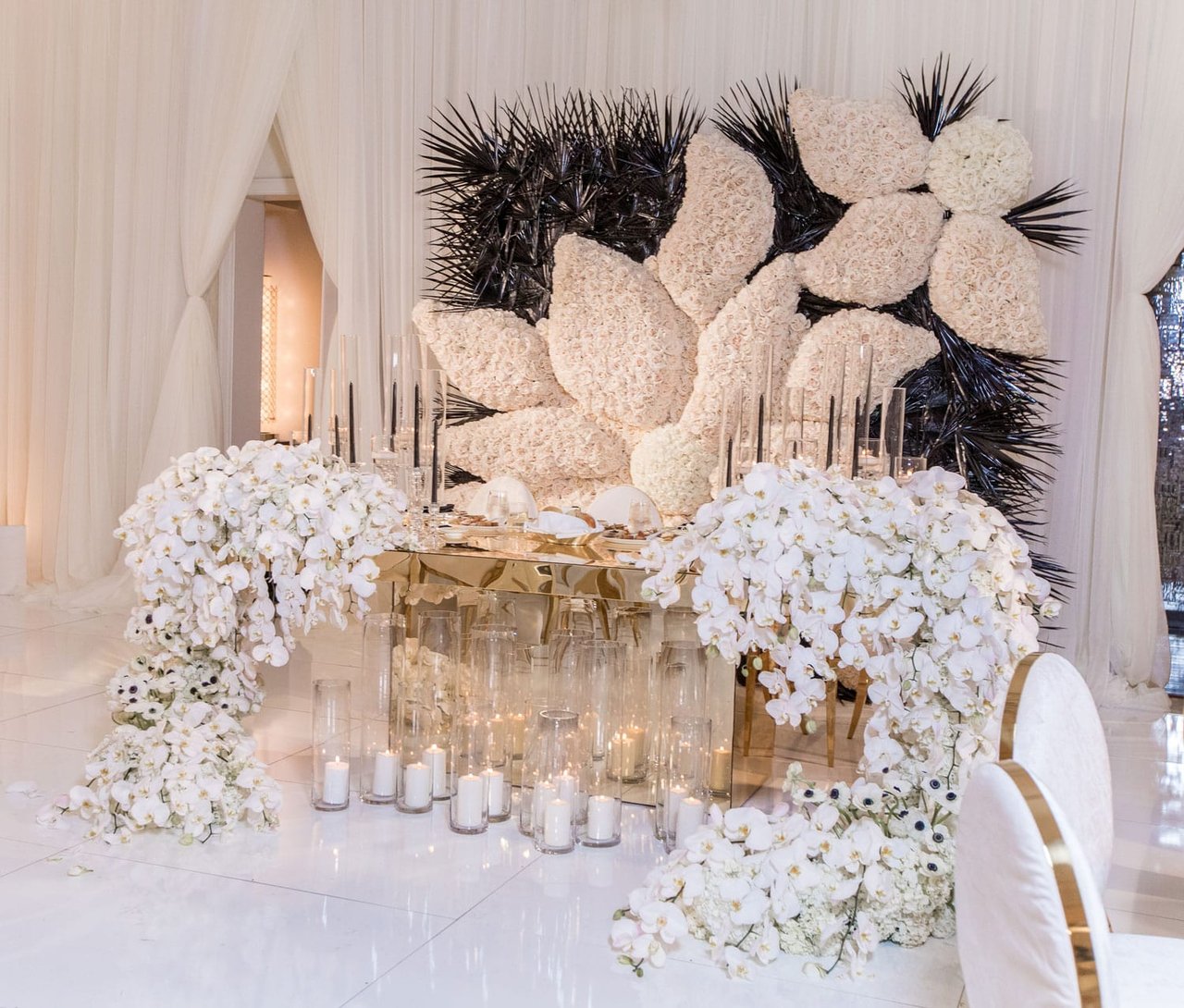 Artistic Flower + Palm Sweetheart Table Backdrop