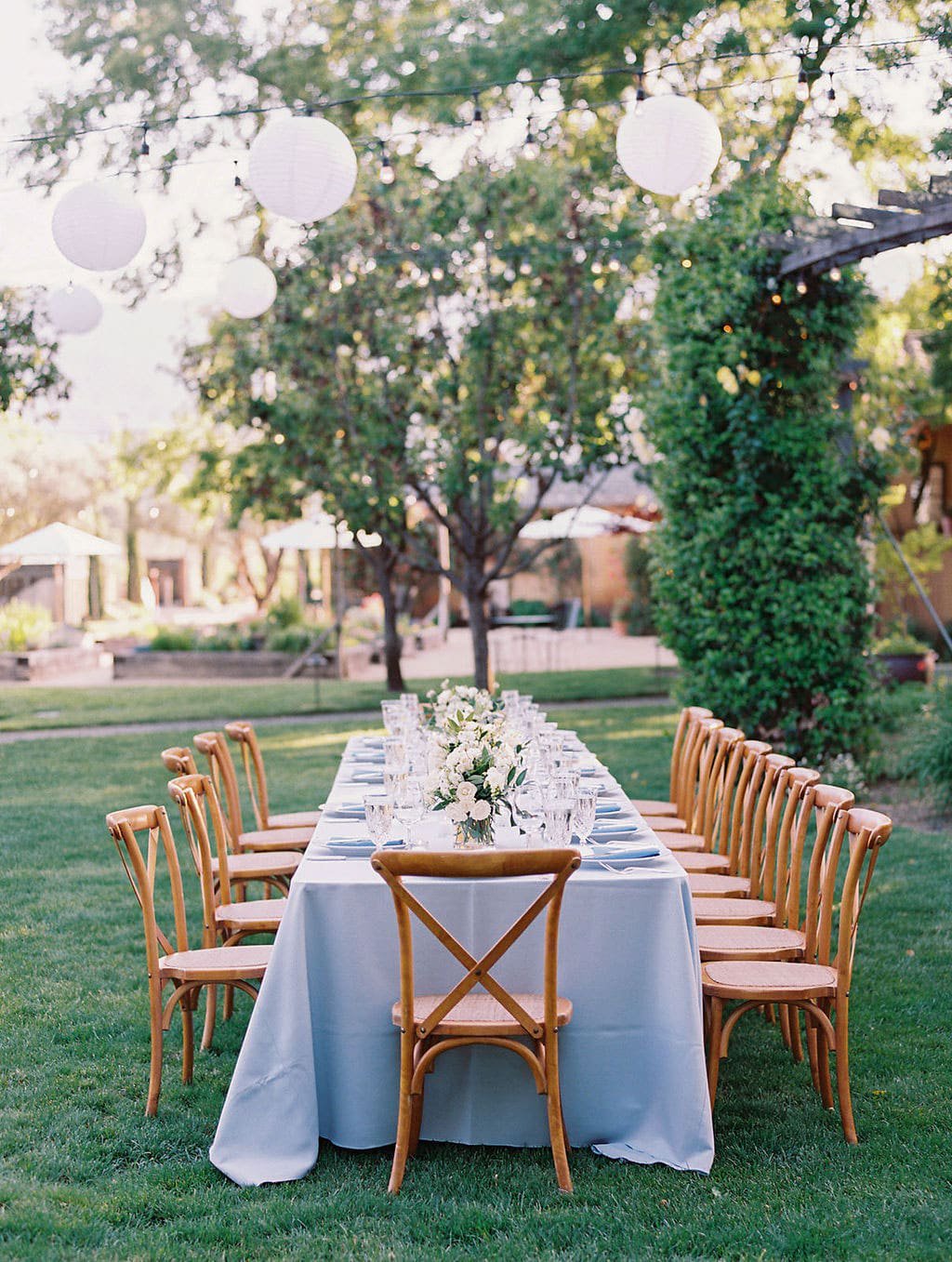 Long Table with Light Blue Linen