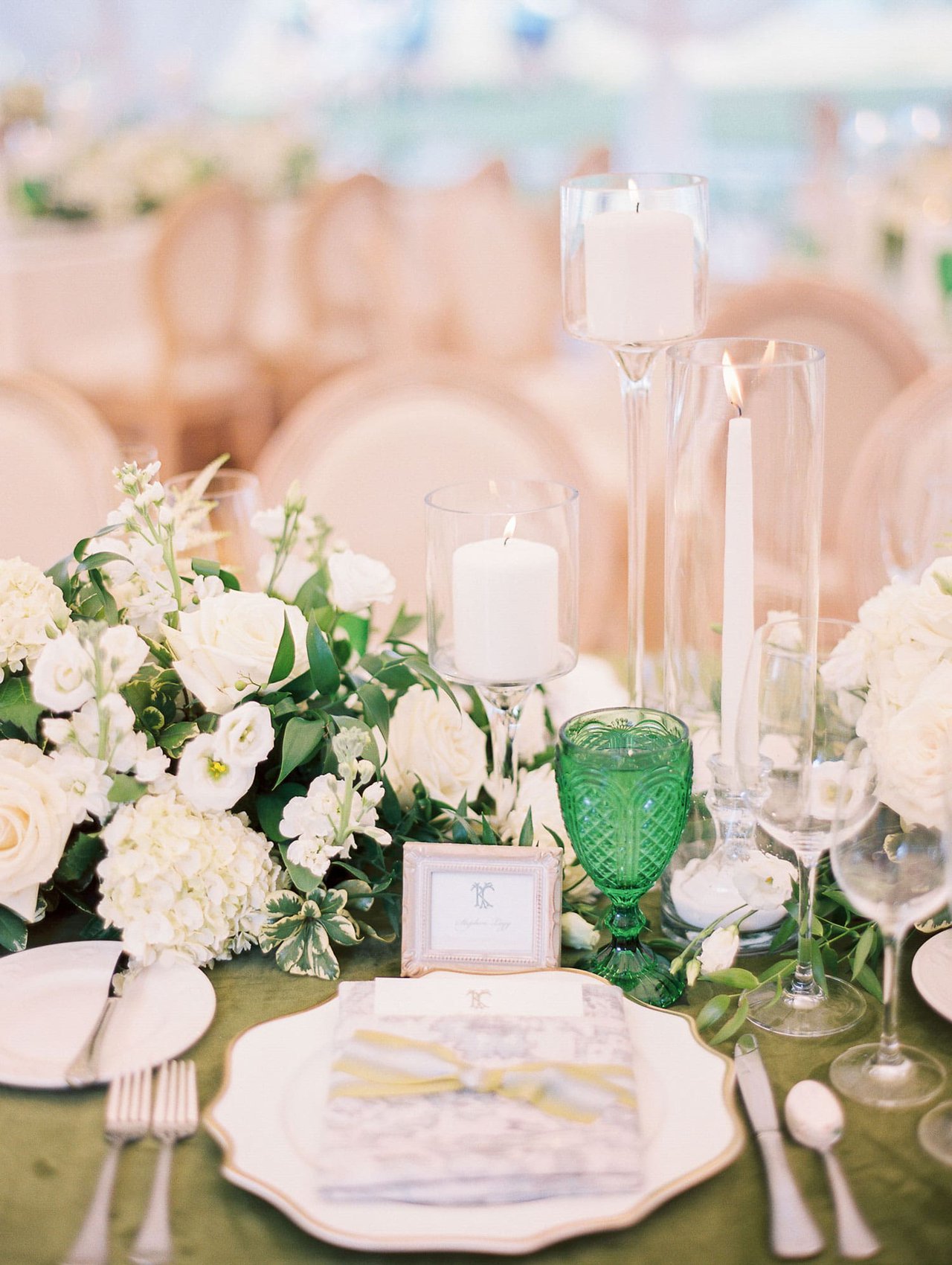 Elegant White & Green Place Setting