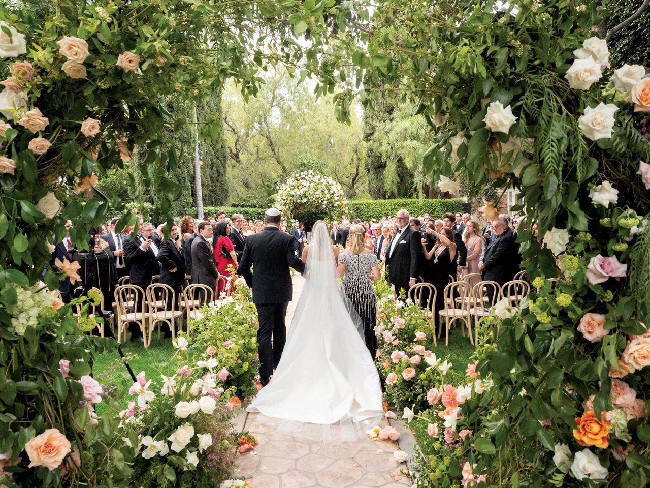 Bridal Processional with Parents at Garden Wedding