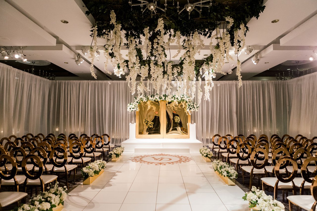 White and Gold Mirror Ballroom Ceremony