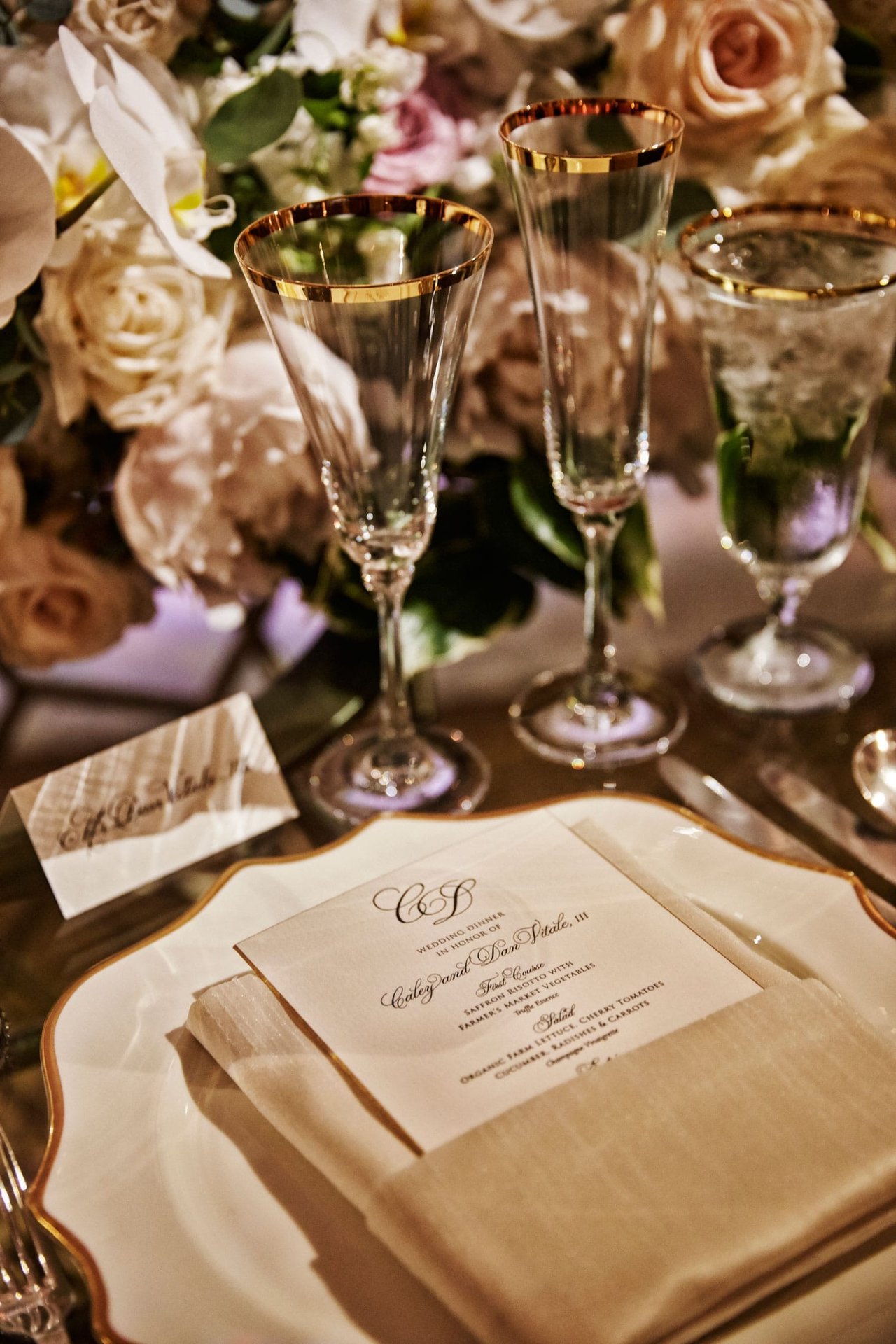 Gold-Border Menu Card with Monogram