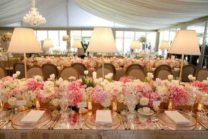 Head Table with White & Pink Floral Runner