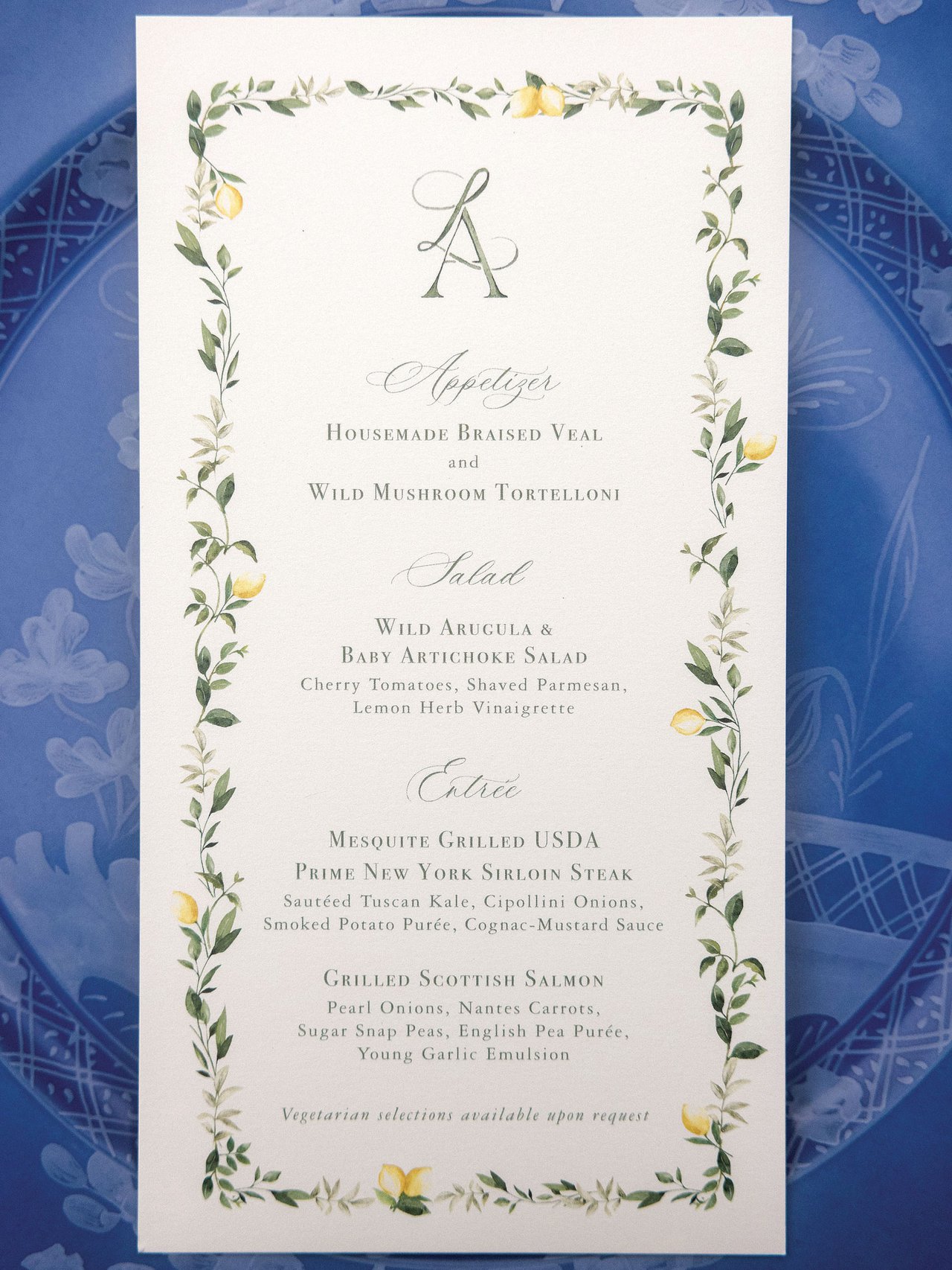 Lemon-Border Wedding Menu Design