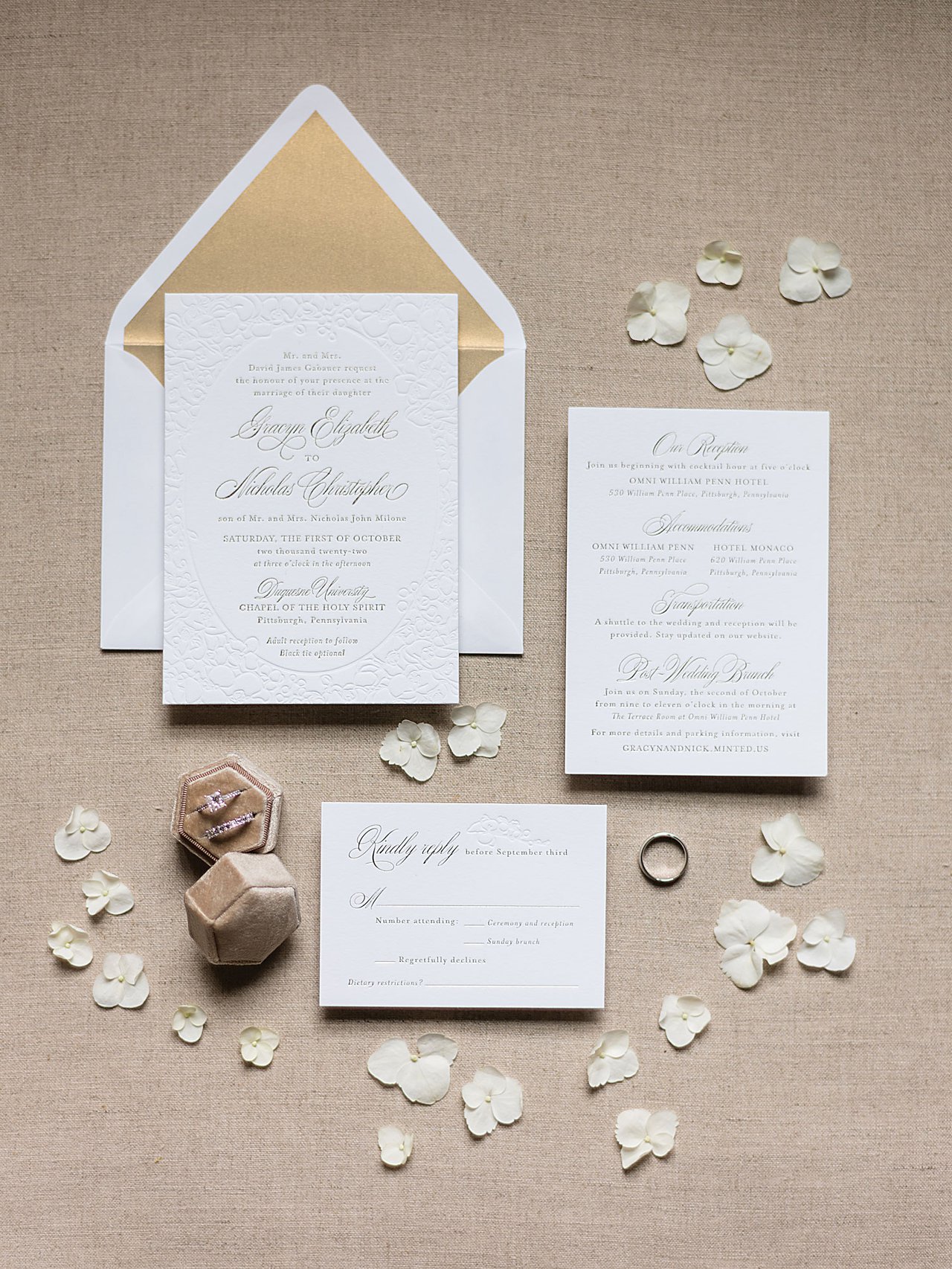 White-and-Gold Wedding Invitation