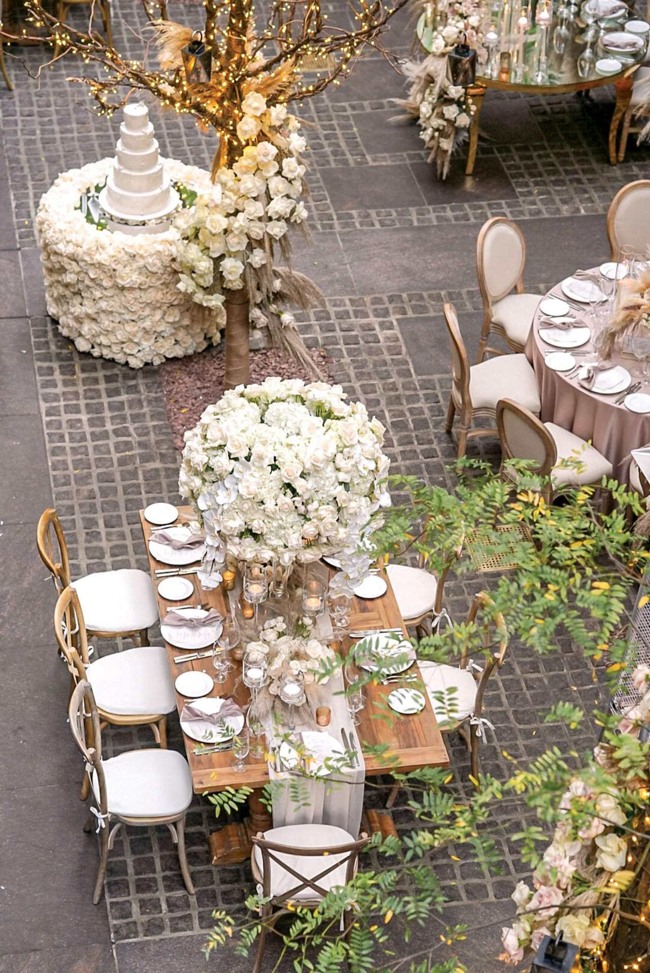 Aerial View of Restaurant Wedding Reception
