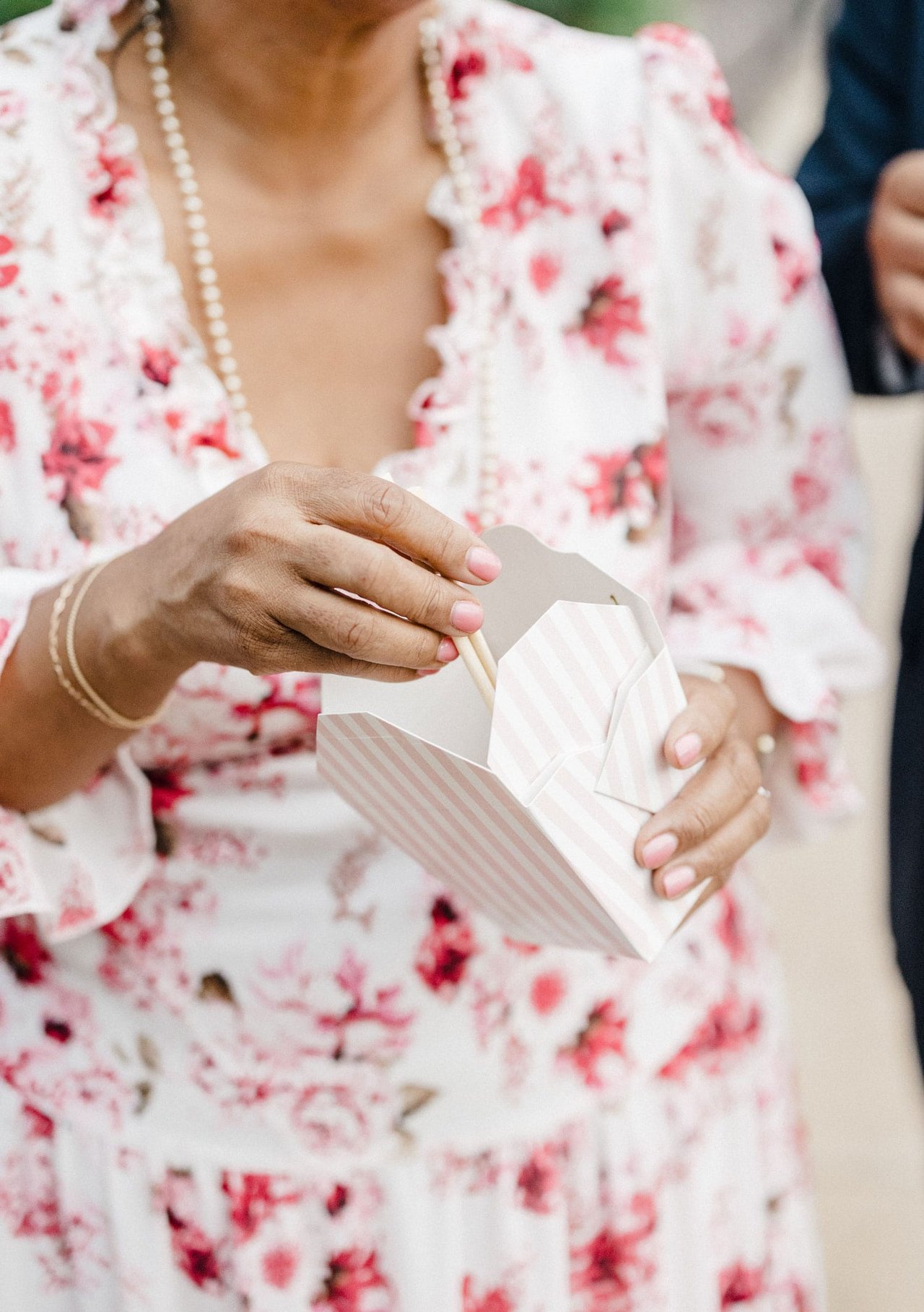 Wedding Guest with Stripe Takeout Box
