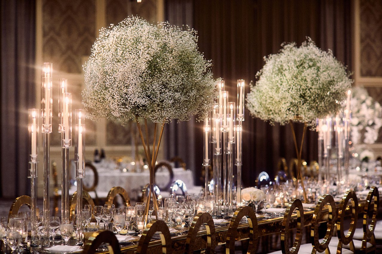 Baby's Breath Centerpieces at Luxe Wedding