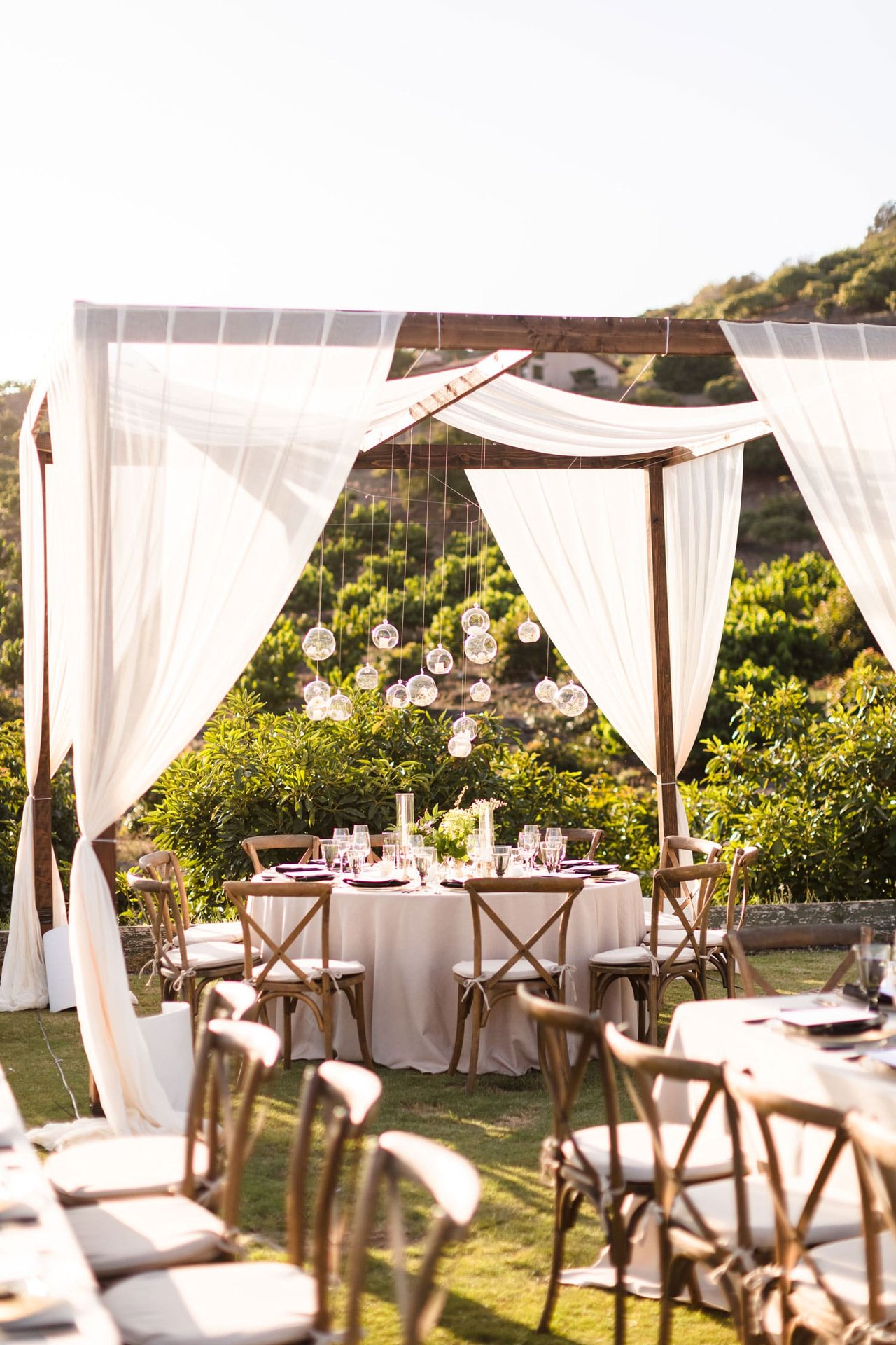 Pergola & Orbs Over Reception Table