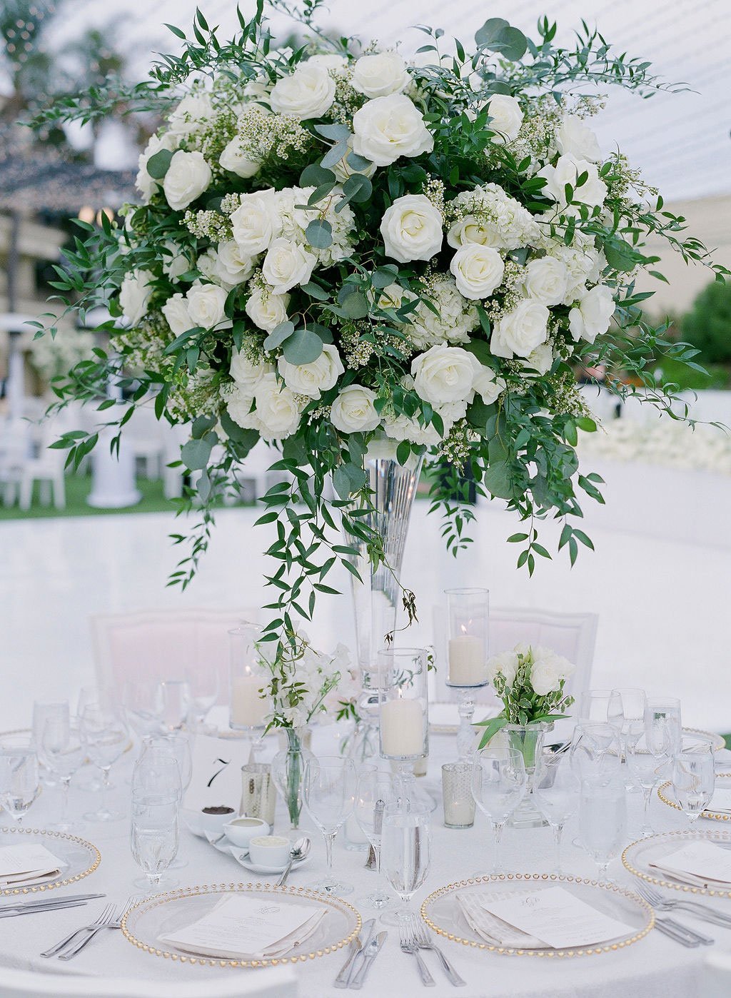 Tall Greenery & White Rose Centerpiece