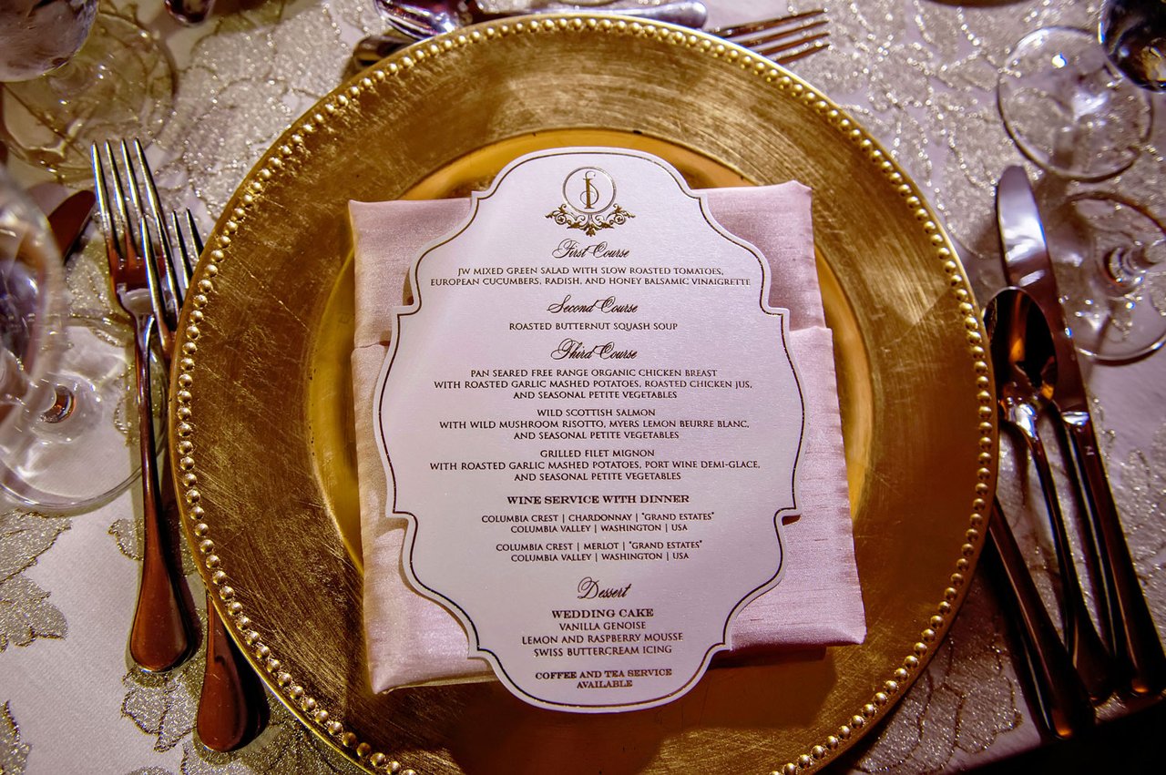 Gold Charger + White Menu Card
