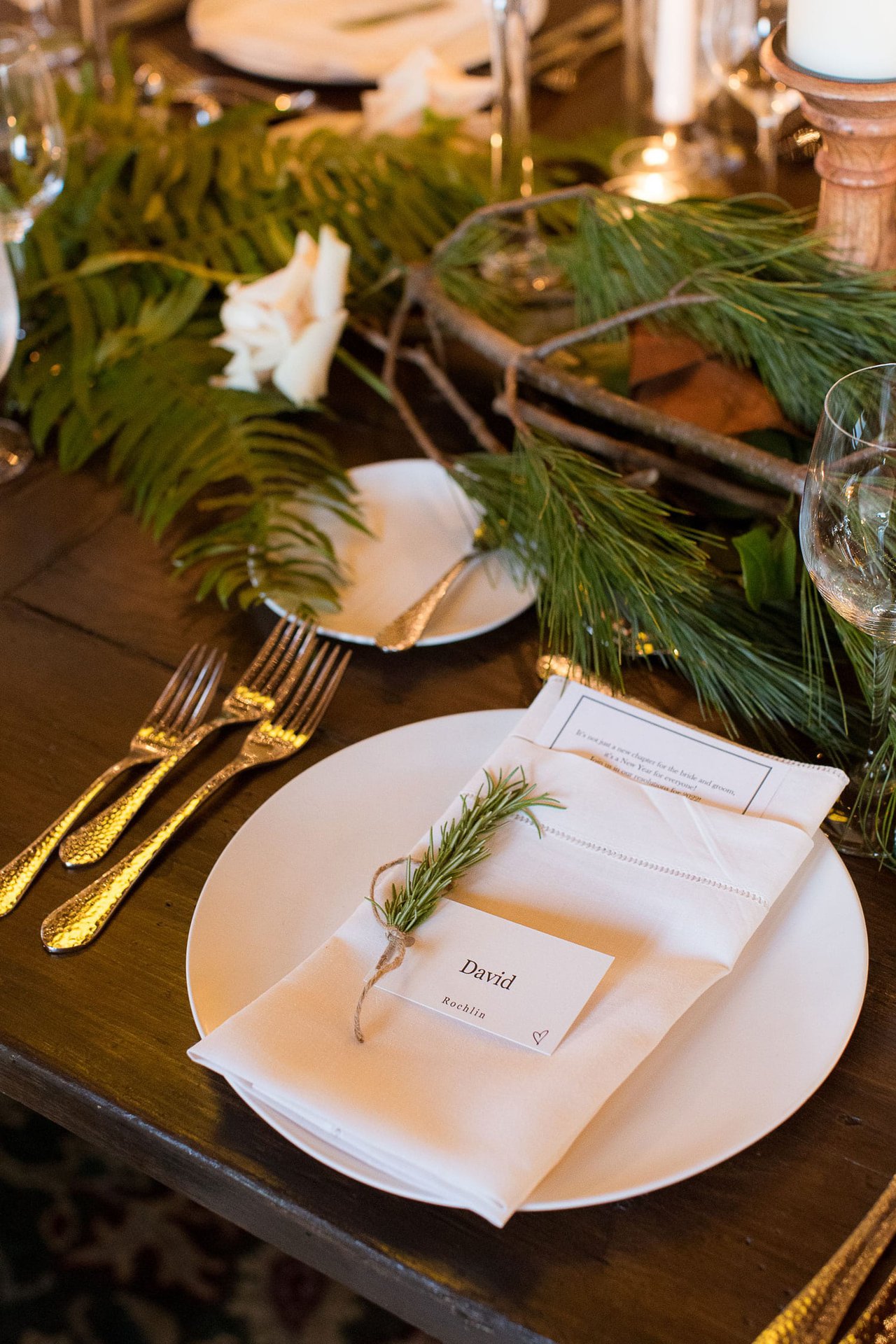Rustic Place Setting with Sprig of Greenery