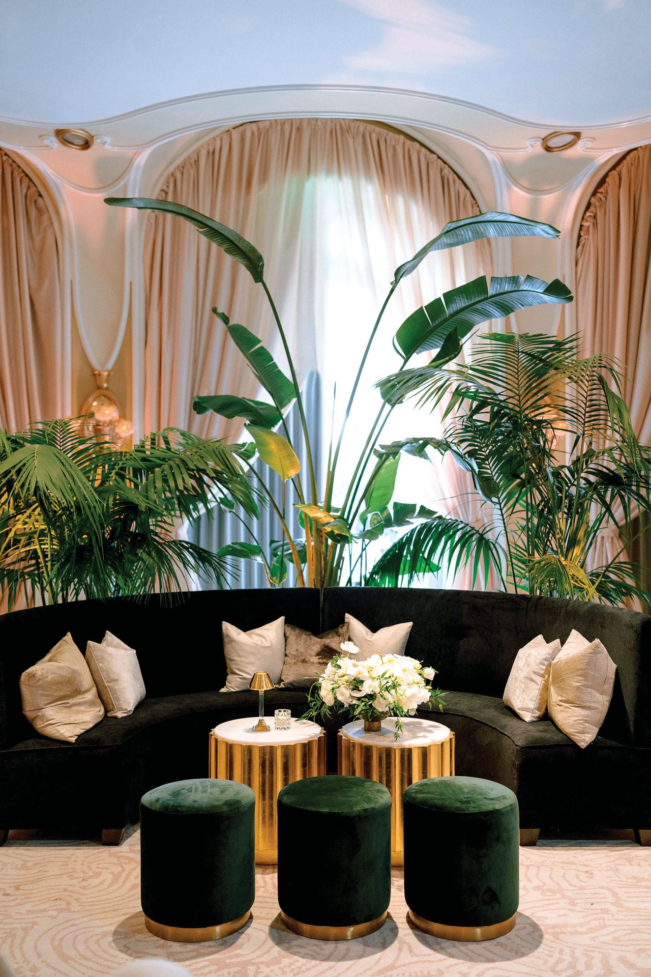 Green, White & Gold Velvet Lounge Area