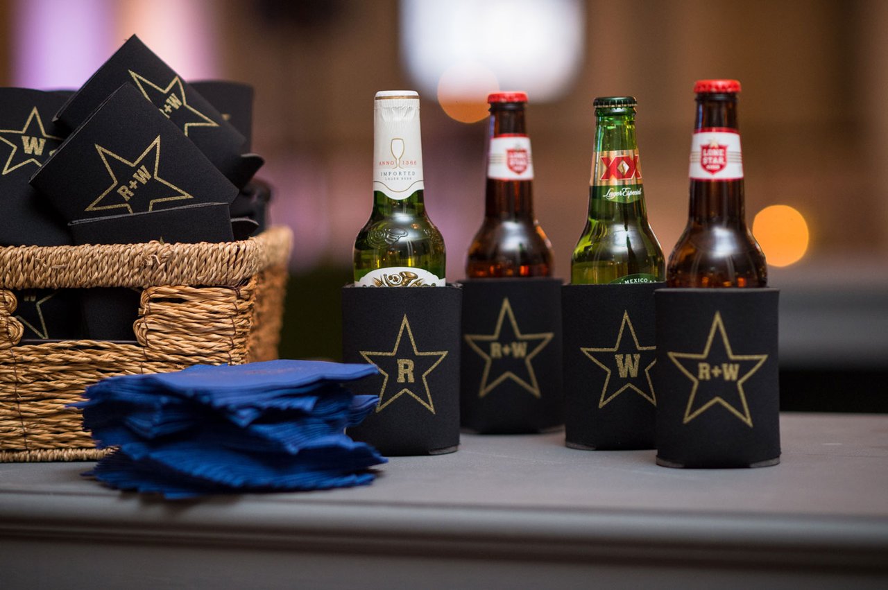 Beer with Custom Koozies at Rehearsal Dinner