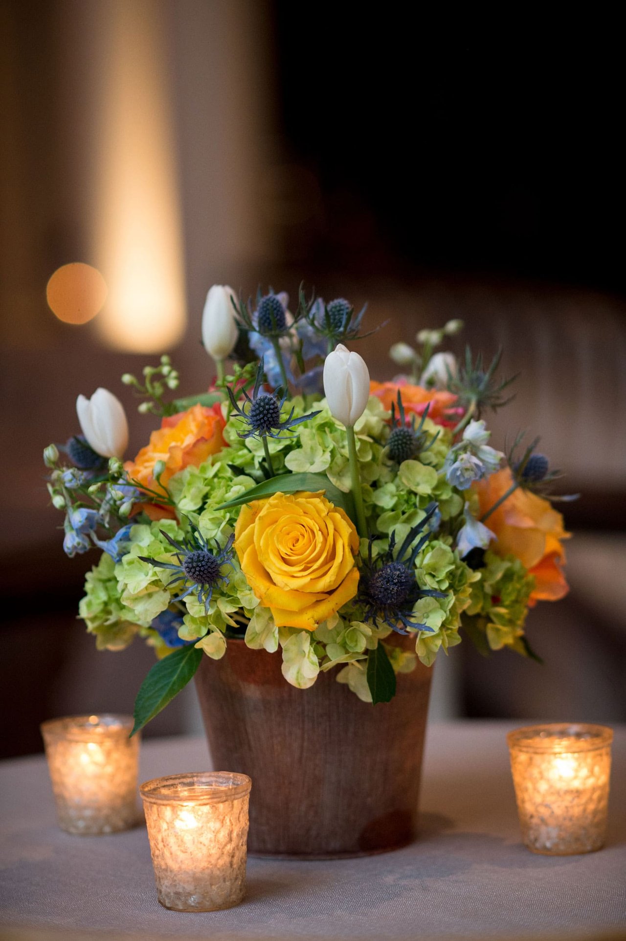 Colorful Centerpiece at Rehearsal Dinner