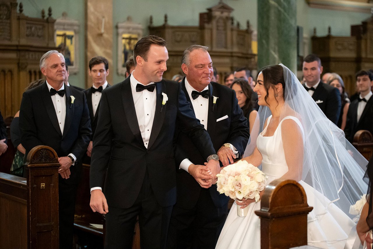 Father Giving Away Daughter at Catholic Ceremony