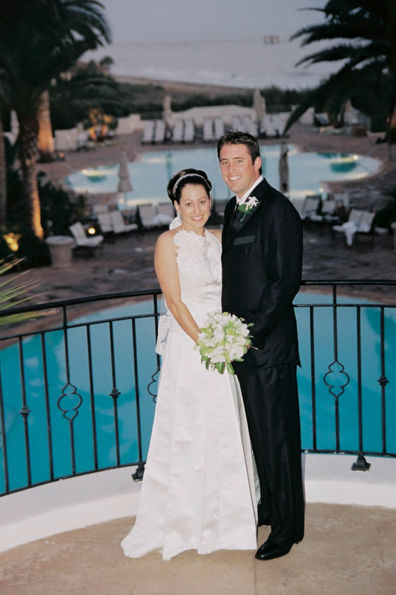 Bride and Groom by Resort Pool